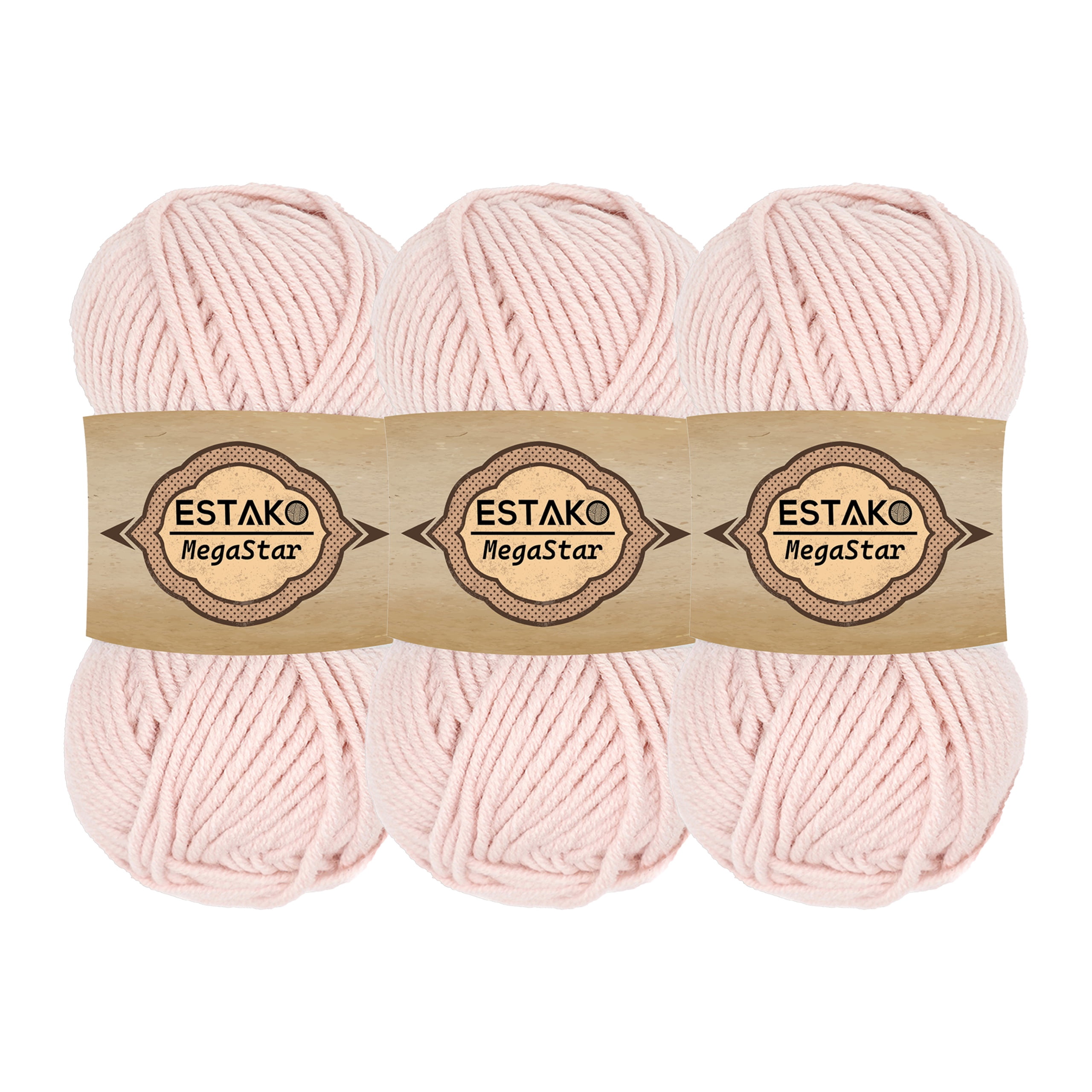 Estako Megastar, (3 Skeins Pack) 75% Acrylic 25% Wool Yarn, Soft ...