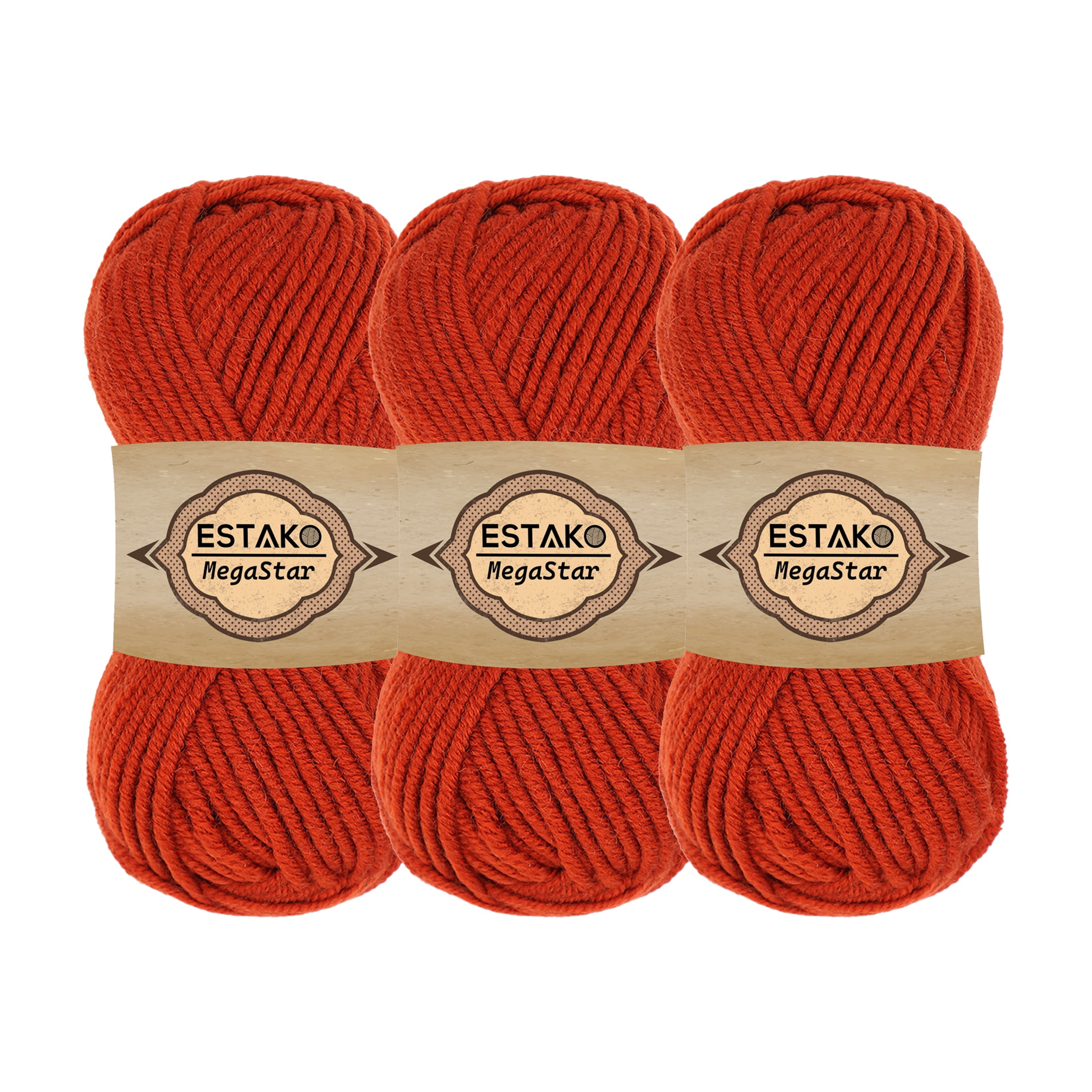 Estako Megastar, (3 Skeins Pack) 75% Acrylic 25% Wool Yarn, Soft ...