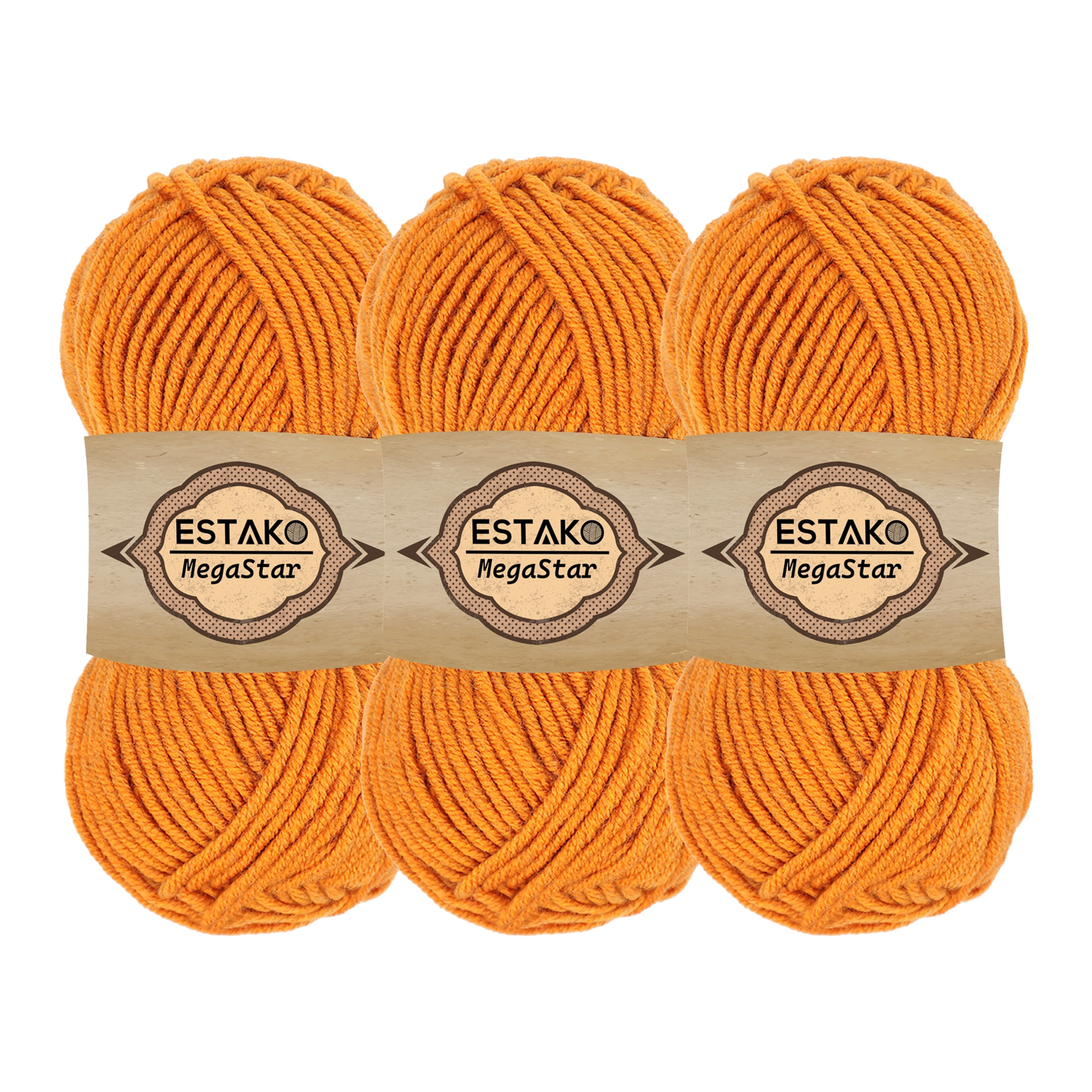 Estako Megastar, (3 Skeins Pack) 75% Acrylic 25% Wool Yarn, Soft ...