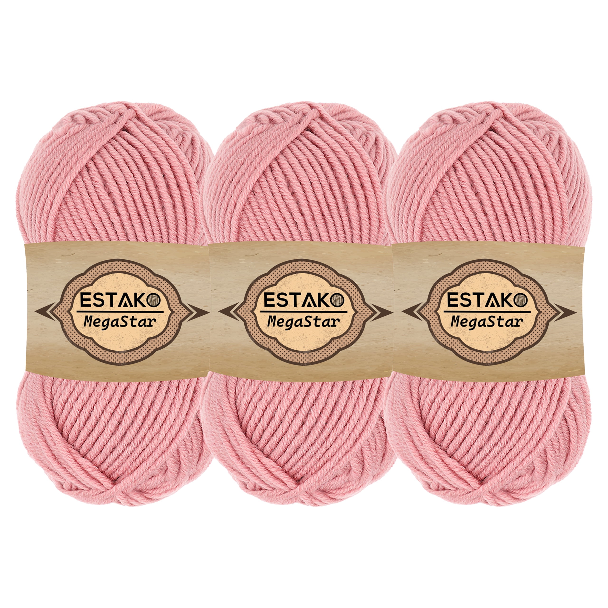 Estako Megastar, (3 Skeins Pack) 75% Acrylic 25% Wool Yarn, Soft ...