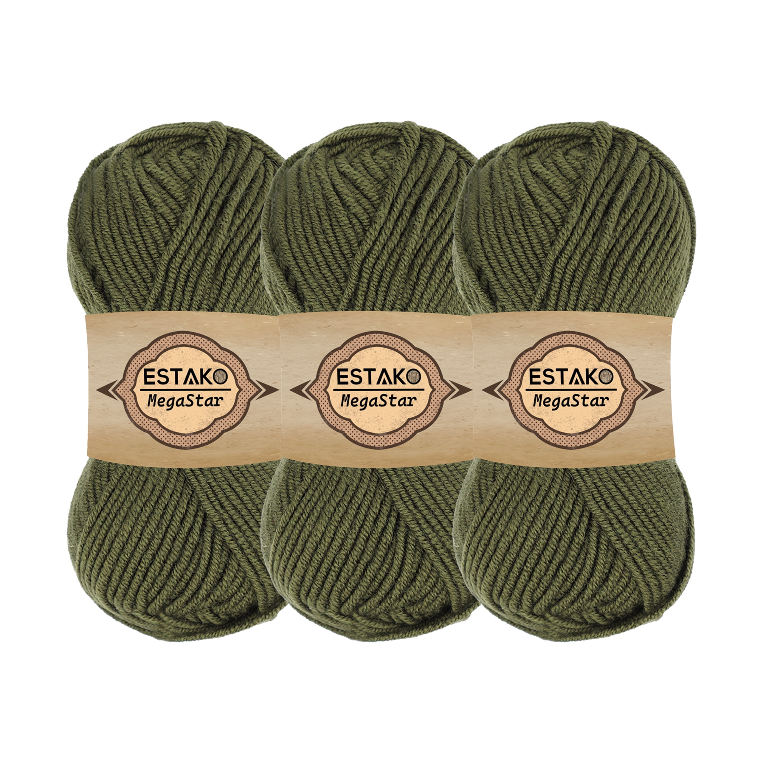 Estako Megastar, (3 Skeins Pack) 75% Acrylic 25% Wool Yarn, Soft ...
