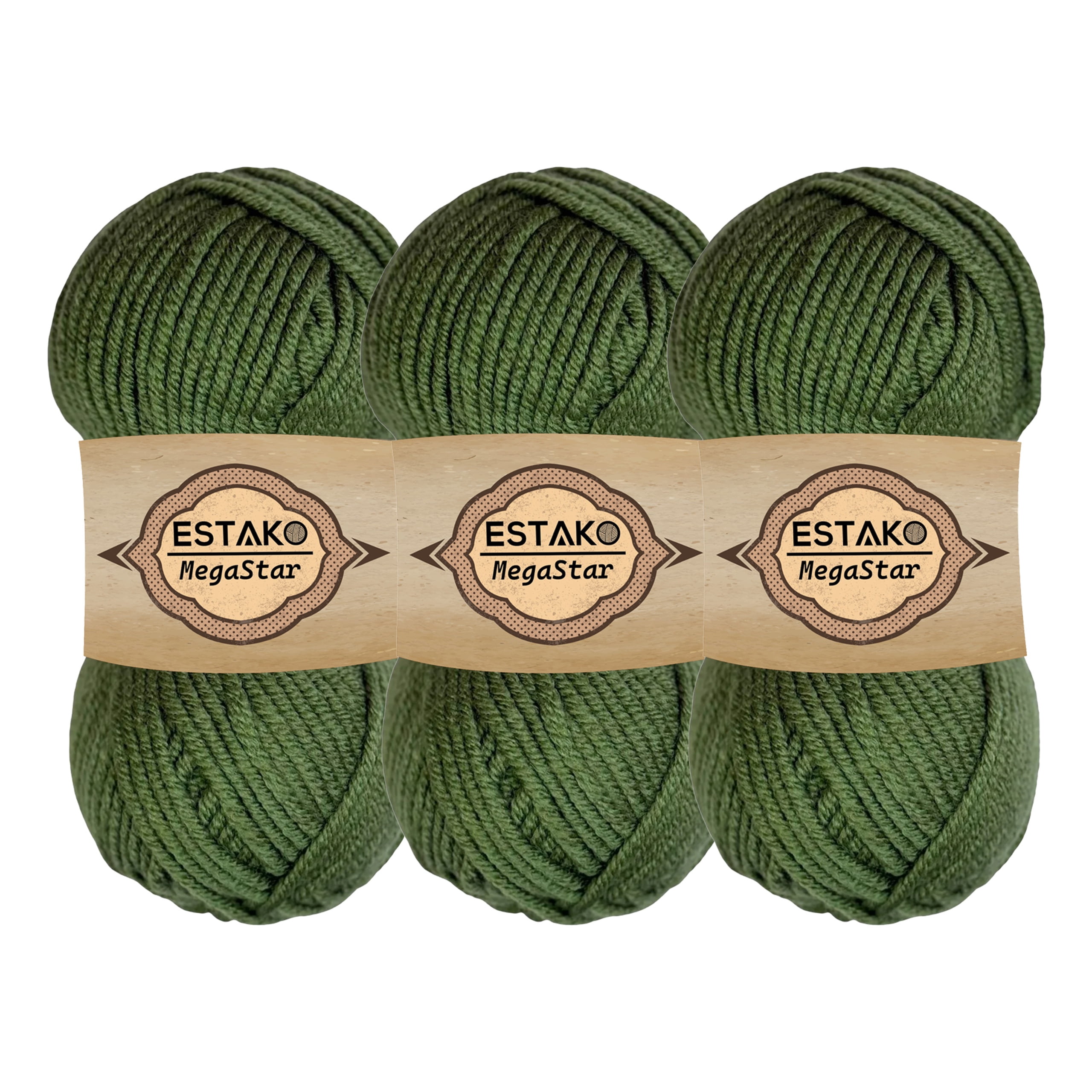 Estako Megastar, (3 Skeins Pack) 75% Acrylic 25% Wool Yarn, Soft ...