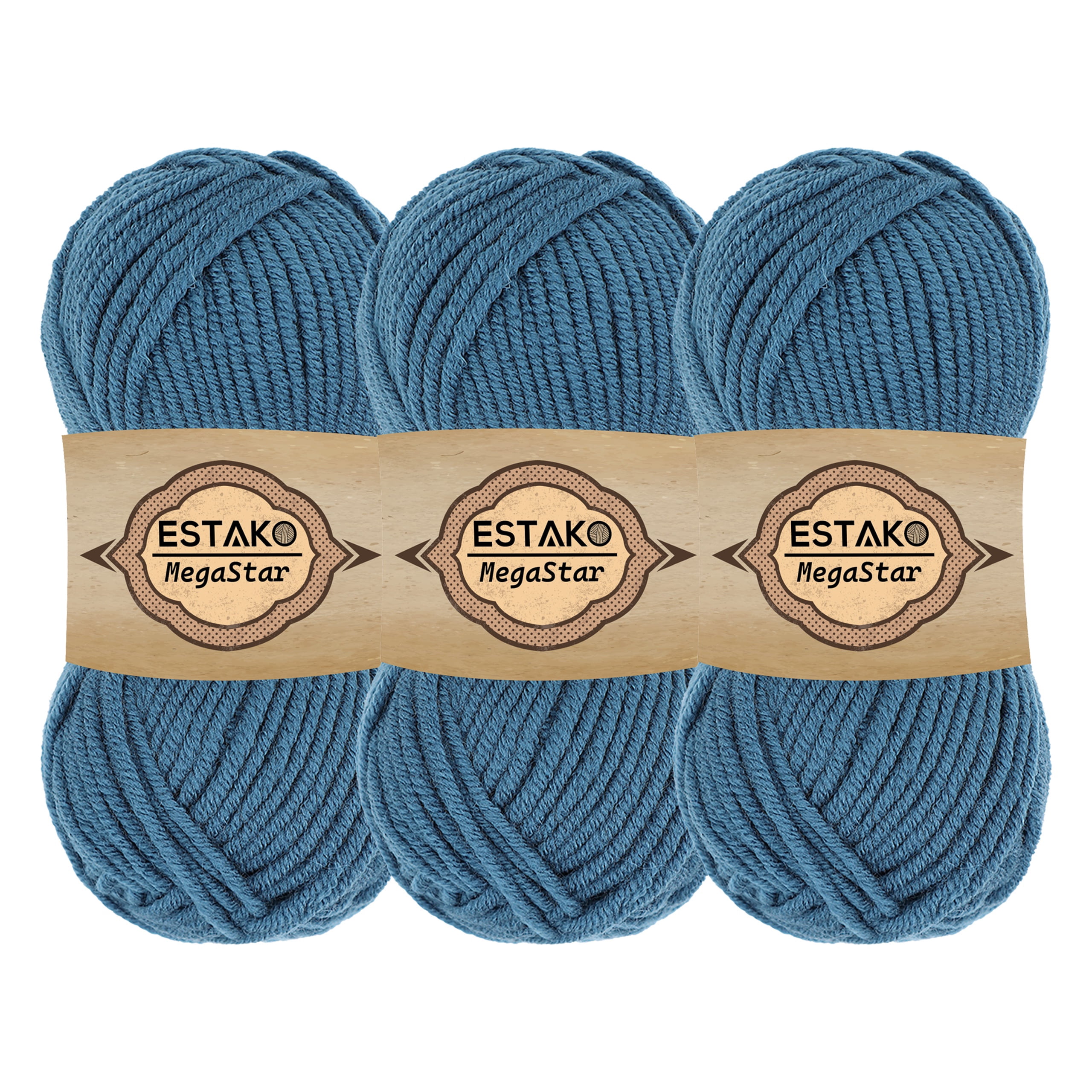 Estako Megastar, (3 Skeins Pack) 75% Acrylic 25% Wool Yarn, Soft ...