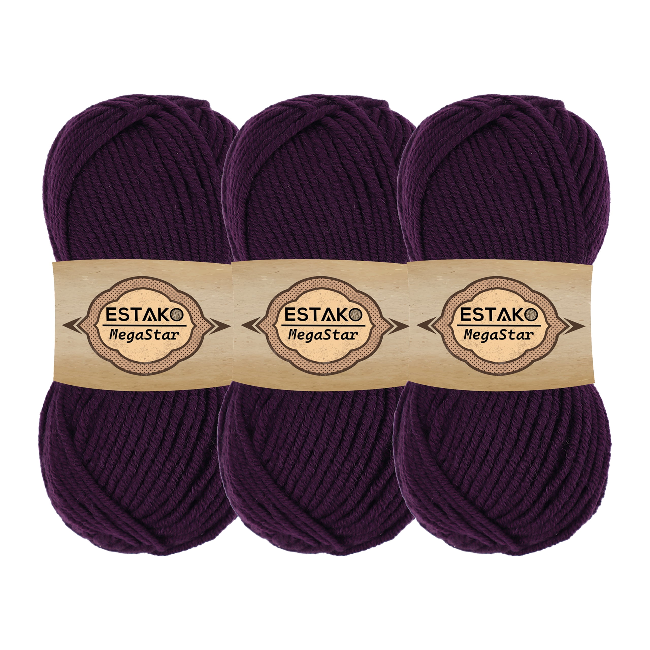 Estako Megastar, (3 Skeins Pack) 75% Acrylic 25% Wool Yarn, Soft ...