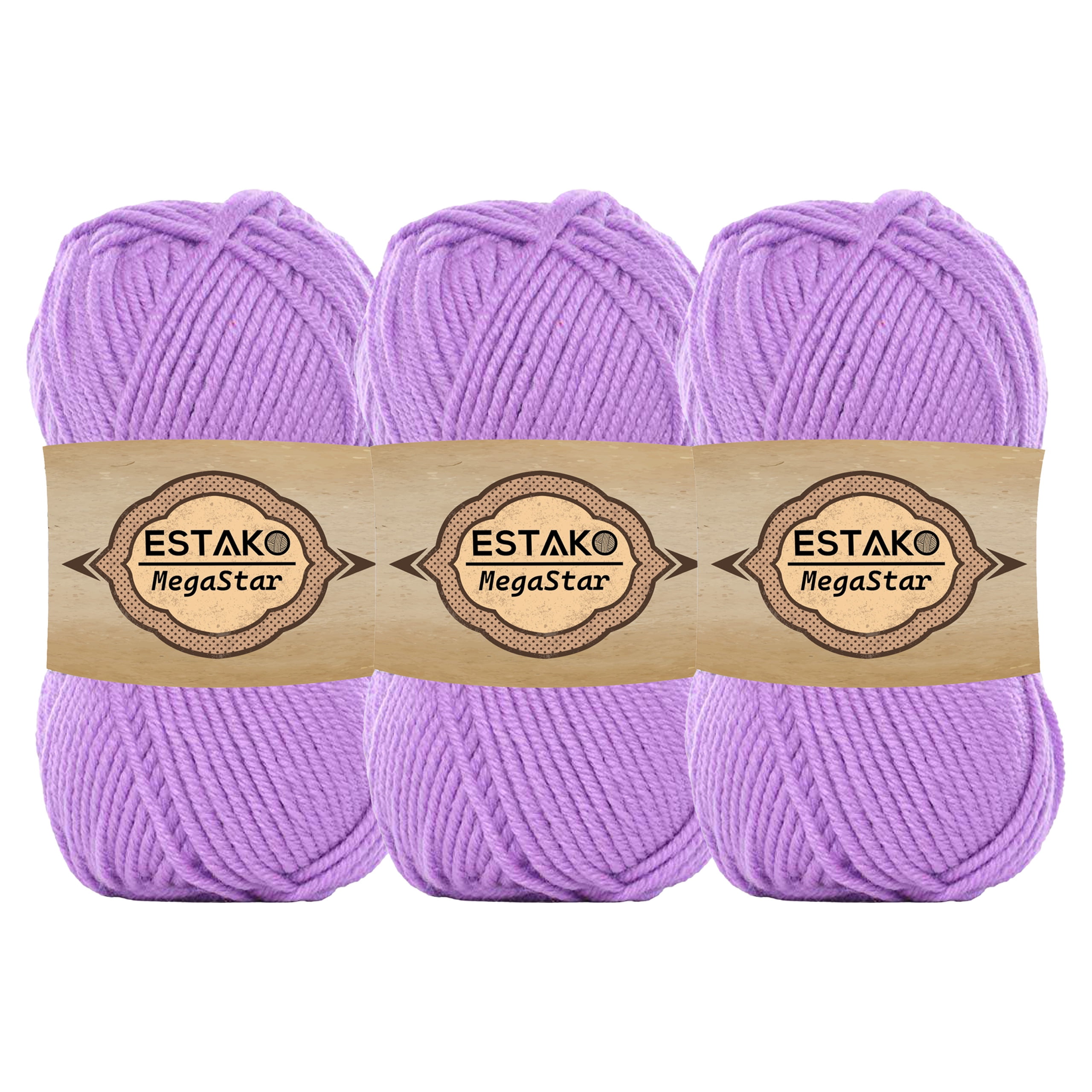 Estako Megastar, (3 Skeins Pack) 75% Acrylic 25% Wool Yarn, Soft ...