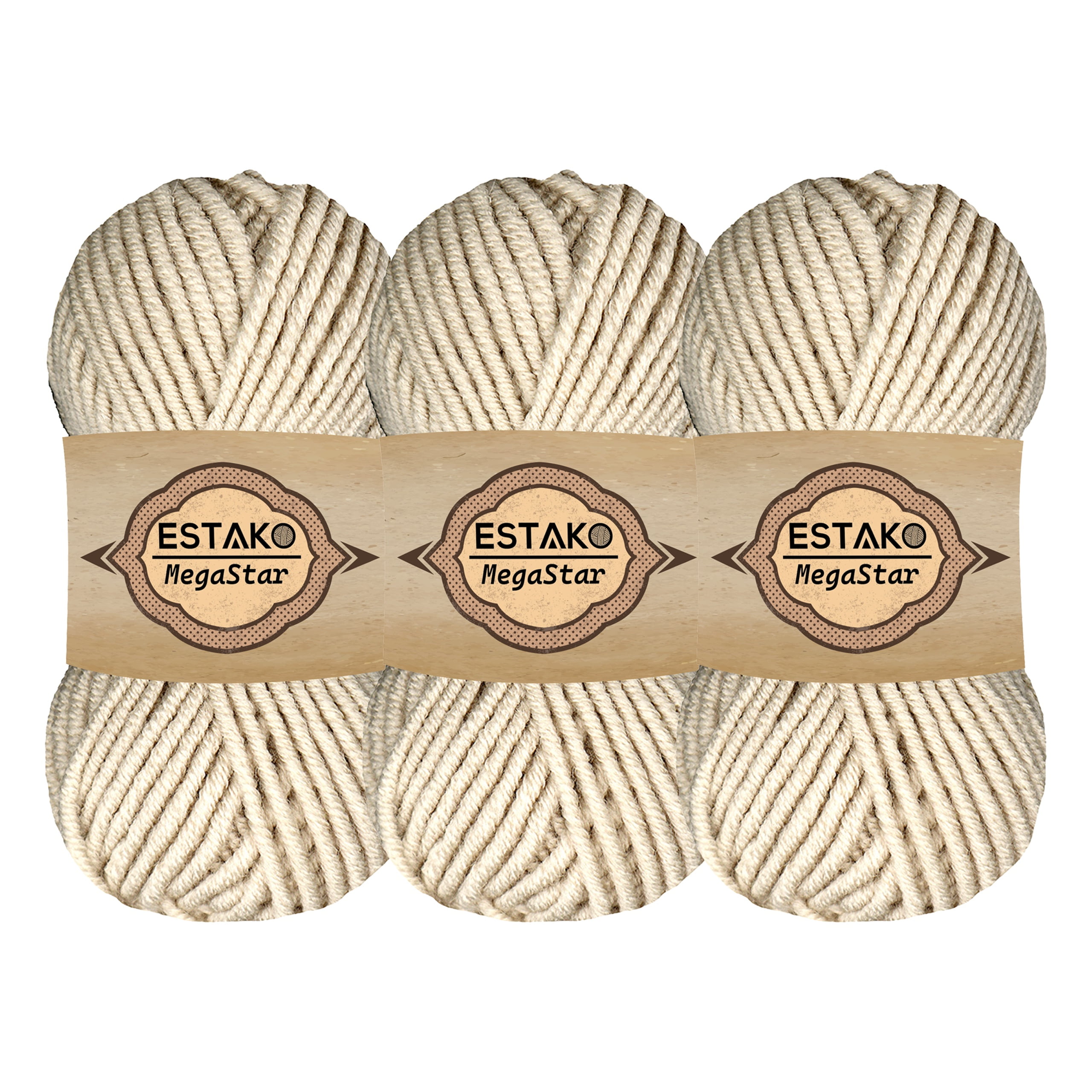 Estako Megastar, (3 Skeins Pack) 75% Acrylic 25% Wool Yarn, Soft ...