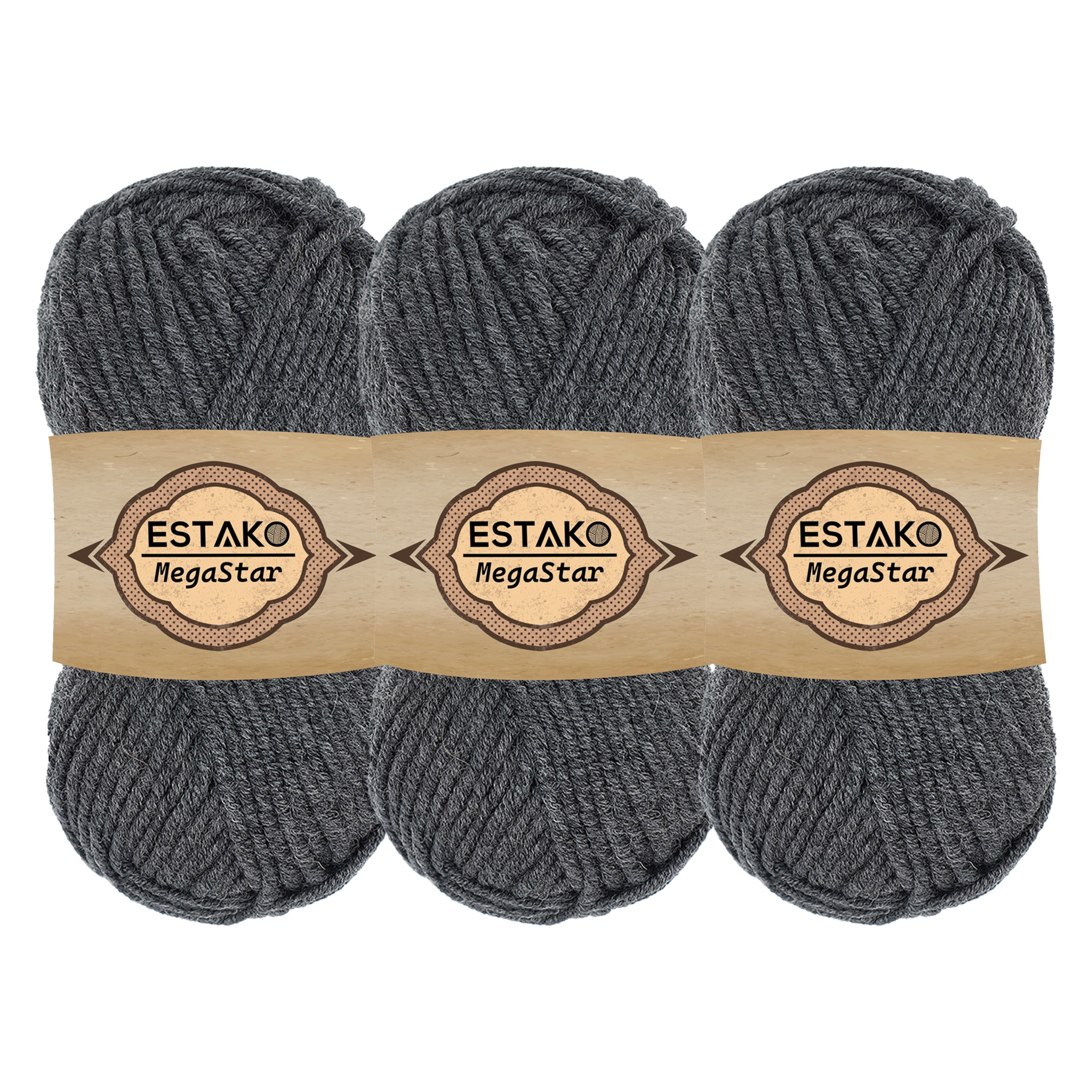 Estako Megastar, (3 Skeins Pack) 75% Acrylic 25% Wool Yarn, Soft ...