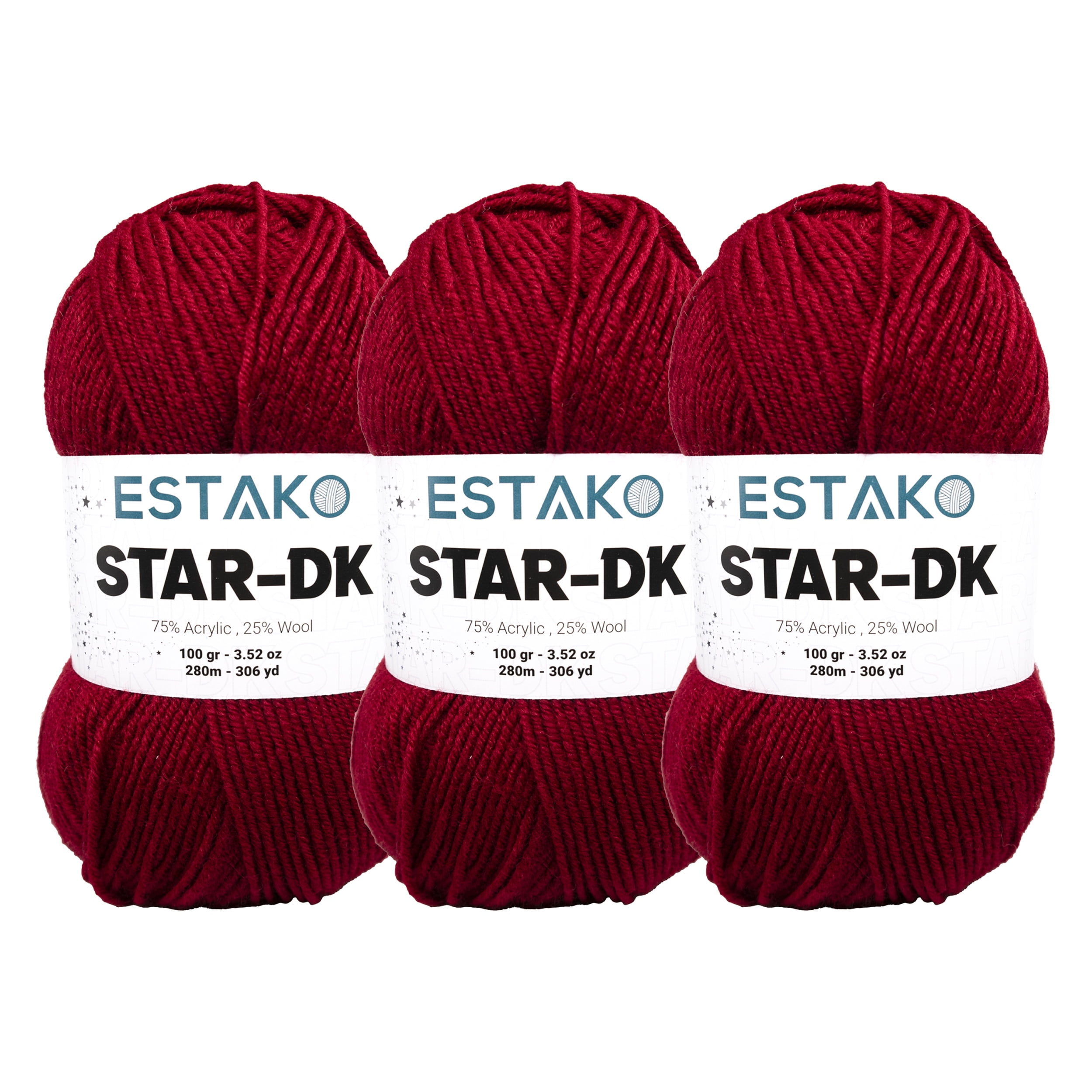 Estako Star-DK Yarn - (3 Skeins Pack) - 75% Acrylic 25% Wool - Soft ...
