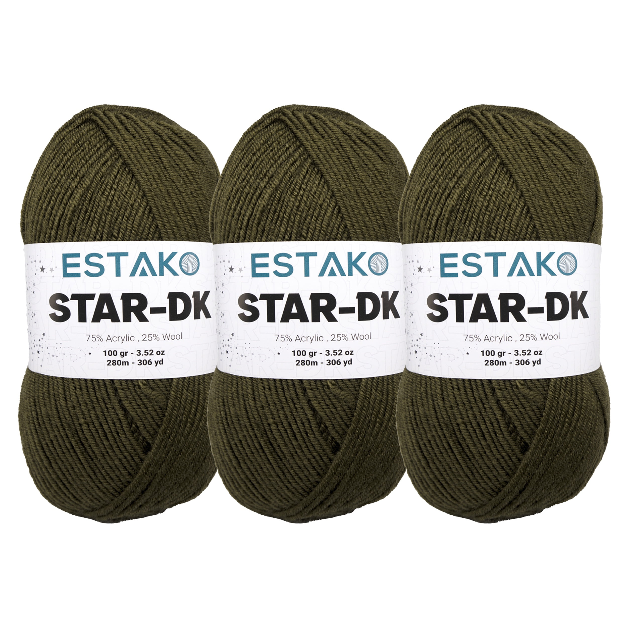 Estako Star-DK Yarn - (3 Skeins Pack) - 75% Acrylic 25% Wool - Soft ...
