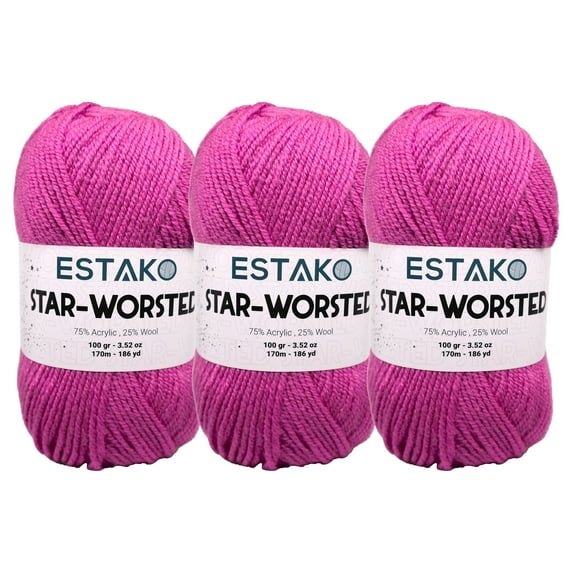 Estako Star-Worsted Yarn - (3 Skeins Pack) - 75% Acrylic 25% Wool ...