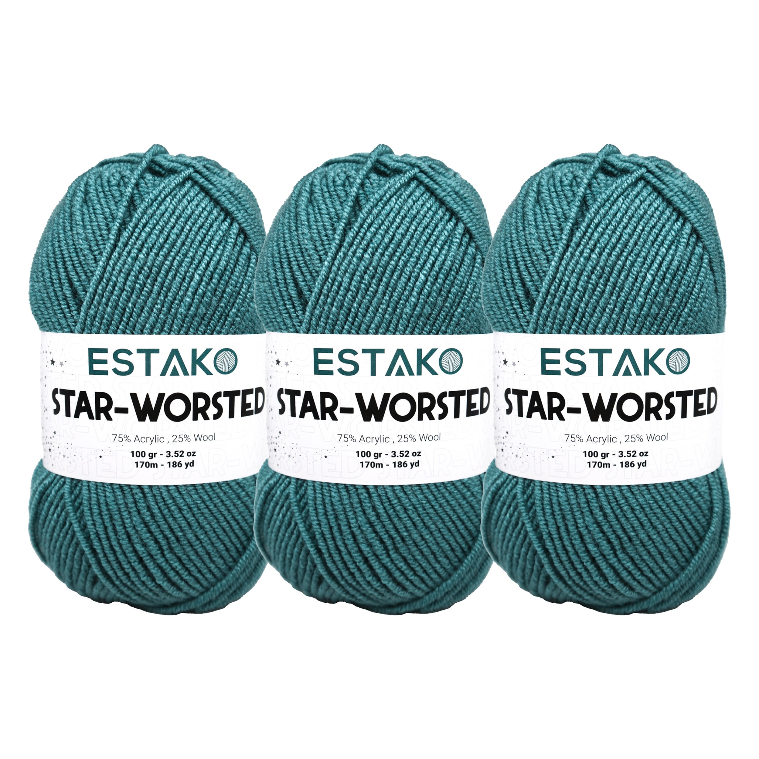 Estako Star-Worsted Yarn - (3 Skeins Pack) - 75% Acrylic 25% Wool ...