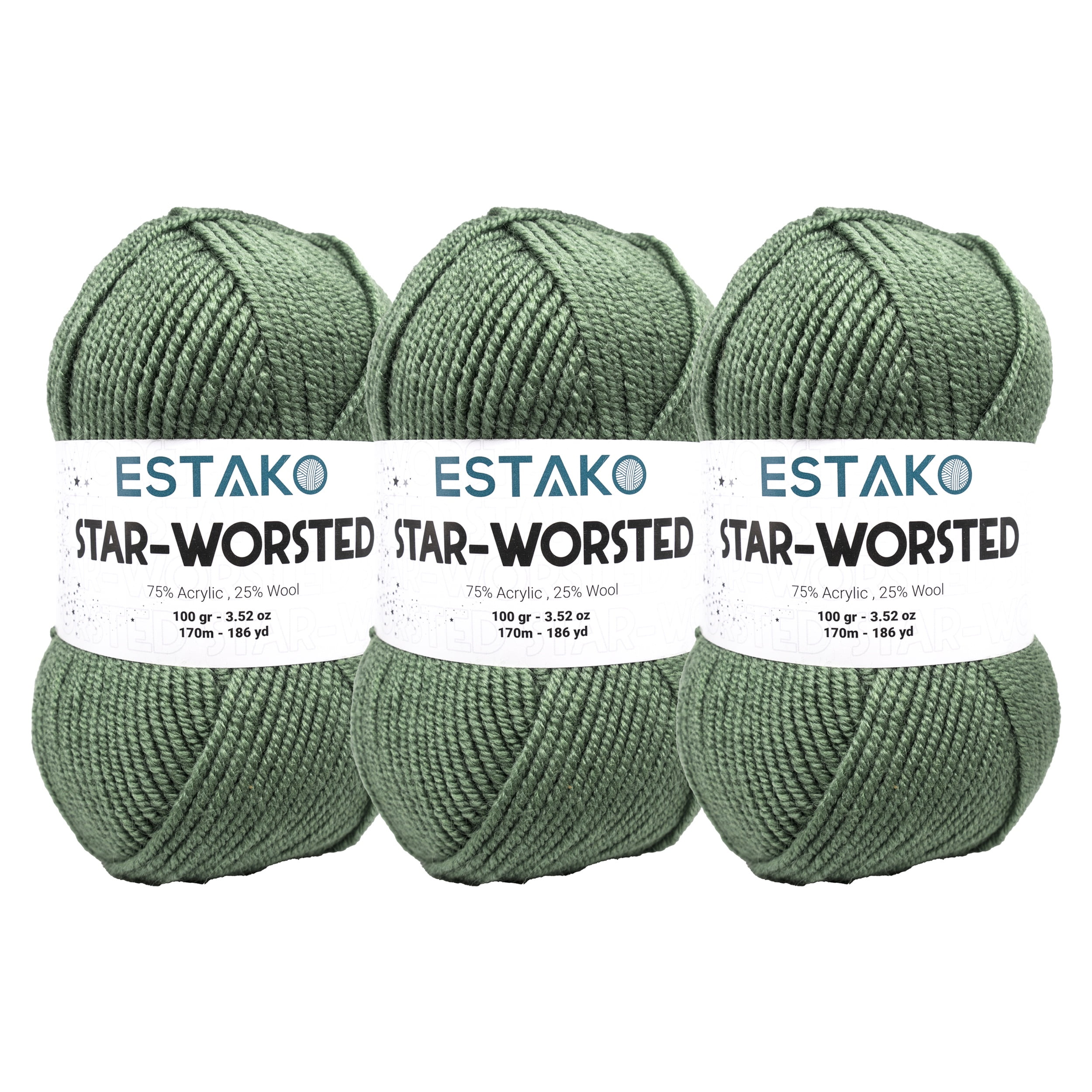 Estako Star-Worsted Yarn - (3 Skeins Pack) - 75% Acrylic 25% Wool ...