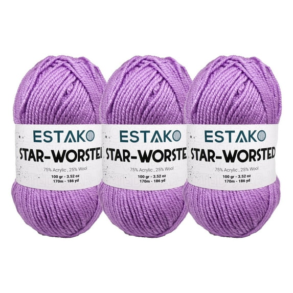Estako Star-Worsted Yarn - (3 Skeins Pack) - 75% Acrylic 25% Wool ...