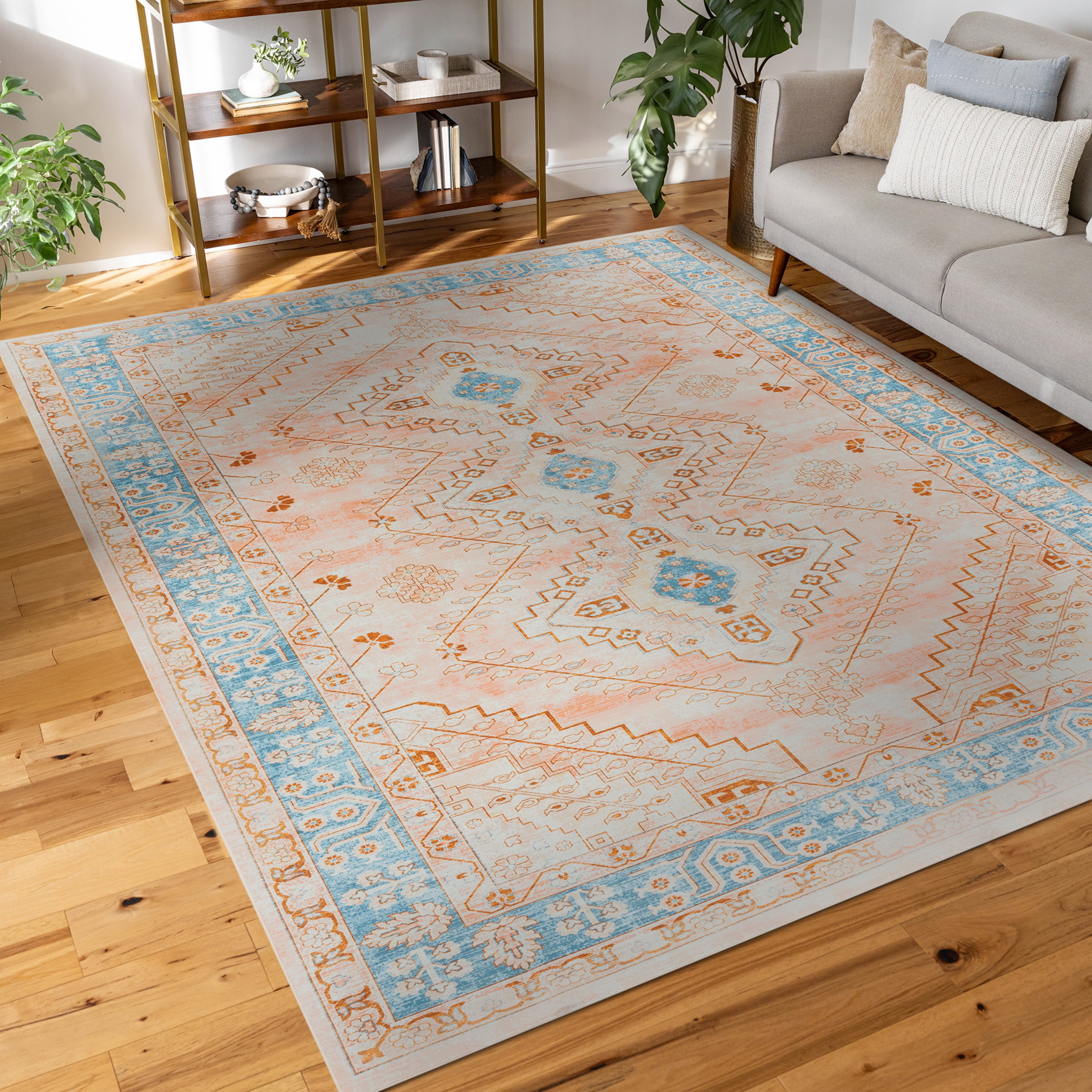 Estate Traditional 5' x 7' Pink and Light Blue Polyester Indoor Area Rug - Walmart.com