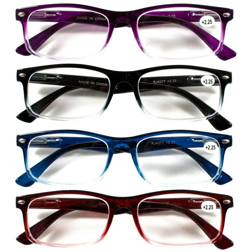 Estbridge 4 Pair Rectangular Spring Hinge Power Reading Reader Glasses ...