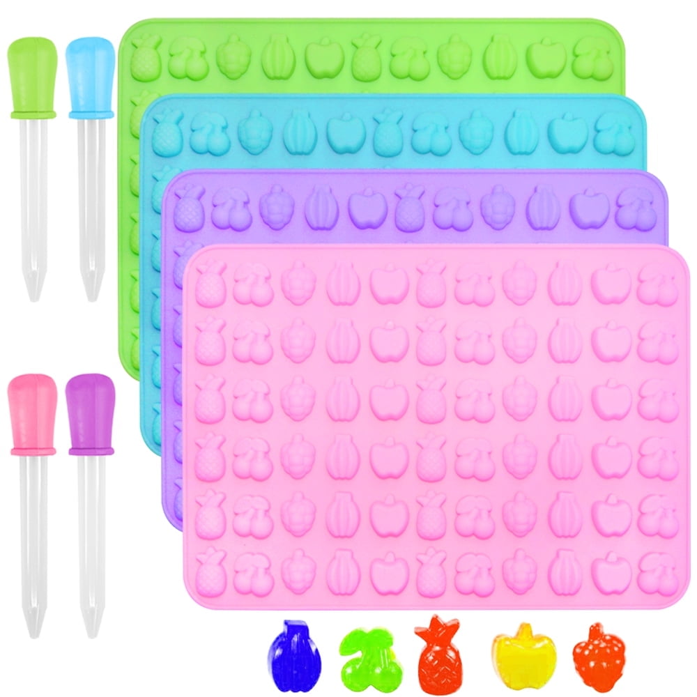 Estbridge 4 Pcs 66-Cavity Non-Stick Mini Fruit Silicone Gummy Mold with ...