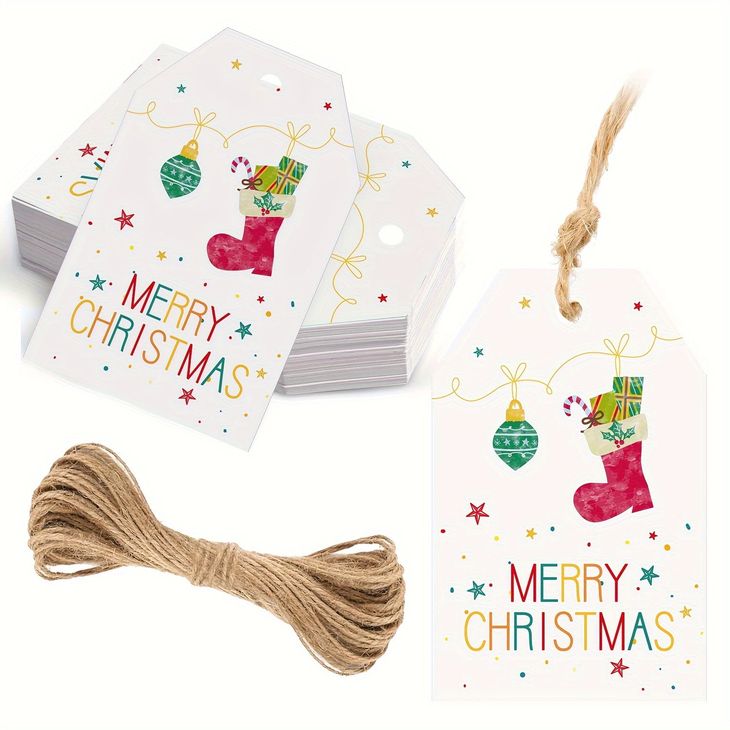 Estbridge 50pcs Christmas Stocking Gift Tags with Strings - Festive ...