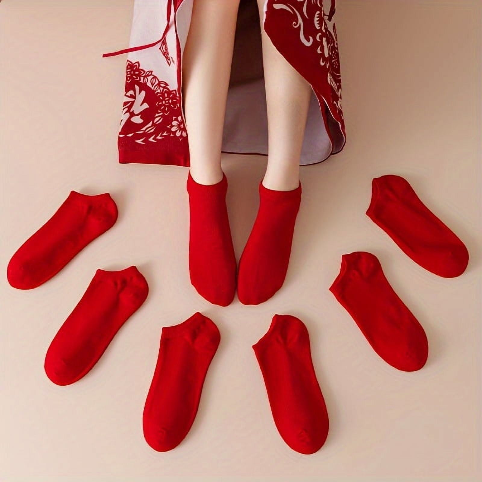 Estbridge 6 Pairs Lucky Red Socks Simple & Comfy Chinese New Year Ankle ...
