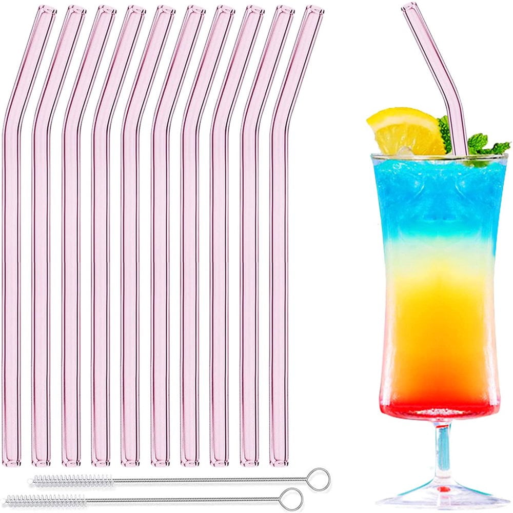 Estbridge 8 Pack Reusable Glass Straws Clear Drinking Straws with 2 ...