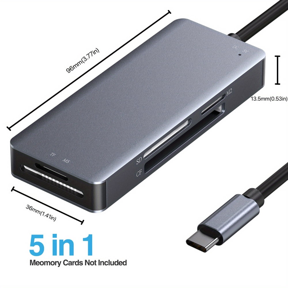 Estbridge Aluminum USB C 5-in-1 Card Reader - High-Speed Thunderbolt 3 ...