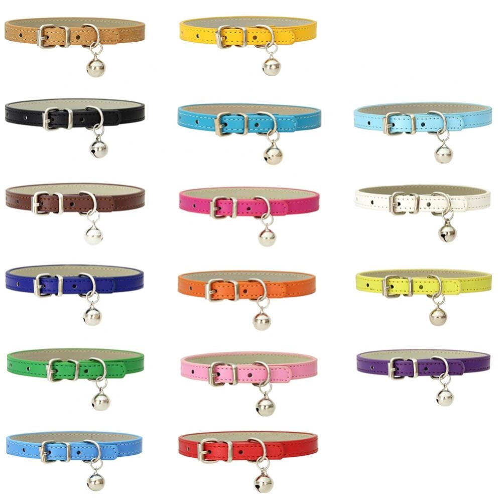 Estbridge Leather Small Dog Cat Collar with Bell Safety Adjustable Cat ...