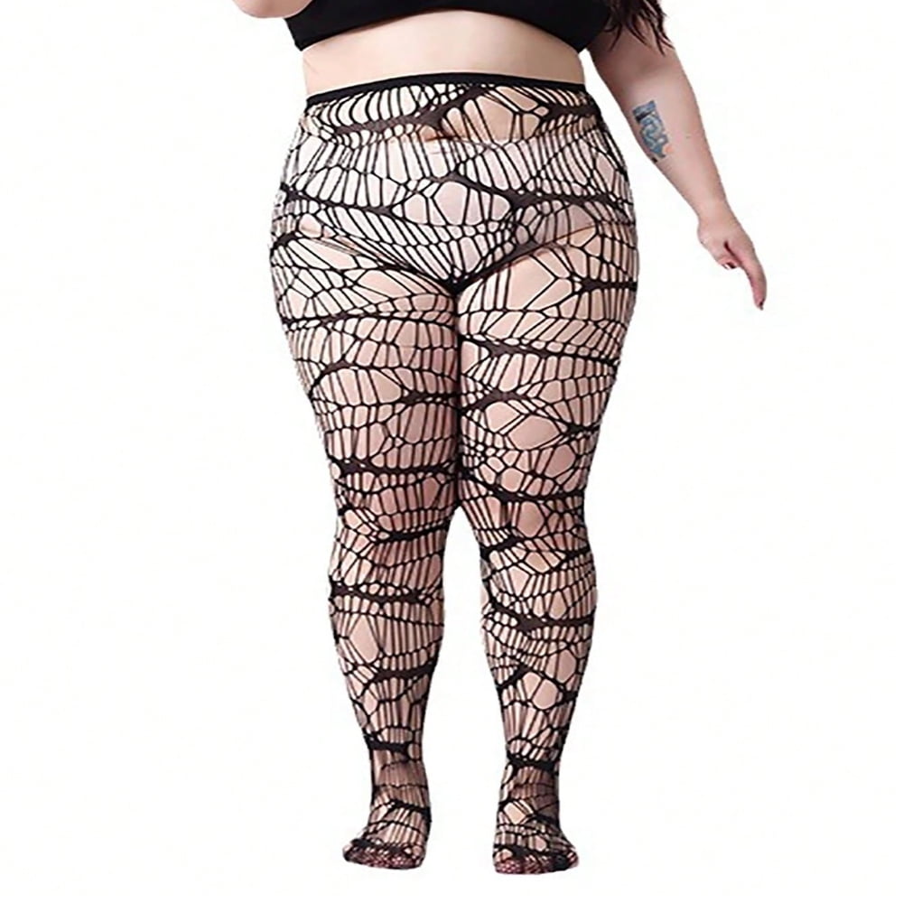 Estbridge Plus Size Women Black Fishnet Stockings Spiderweb Design Sexy Jacquard Tights Dark ...