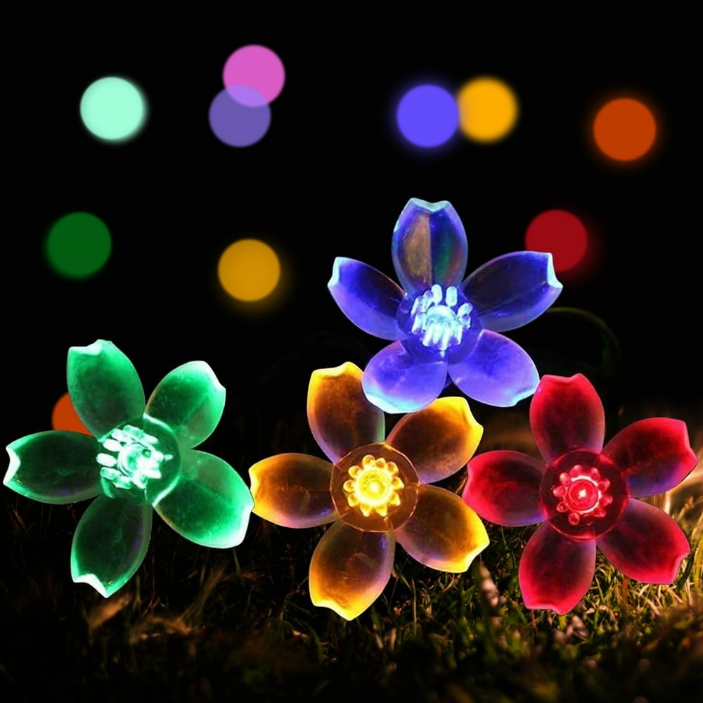 Estbridge Solar Flower String Lights 23ft 50 LED Cherry Blossoms Solar ...