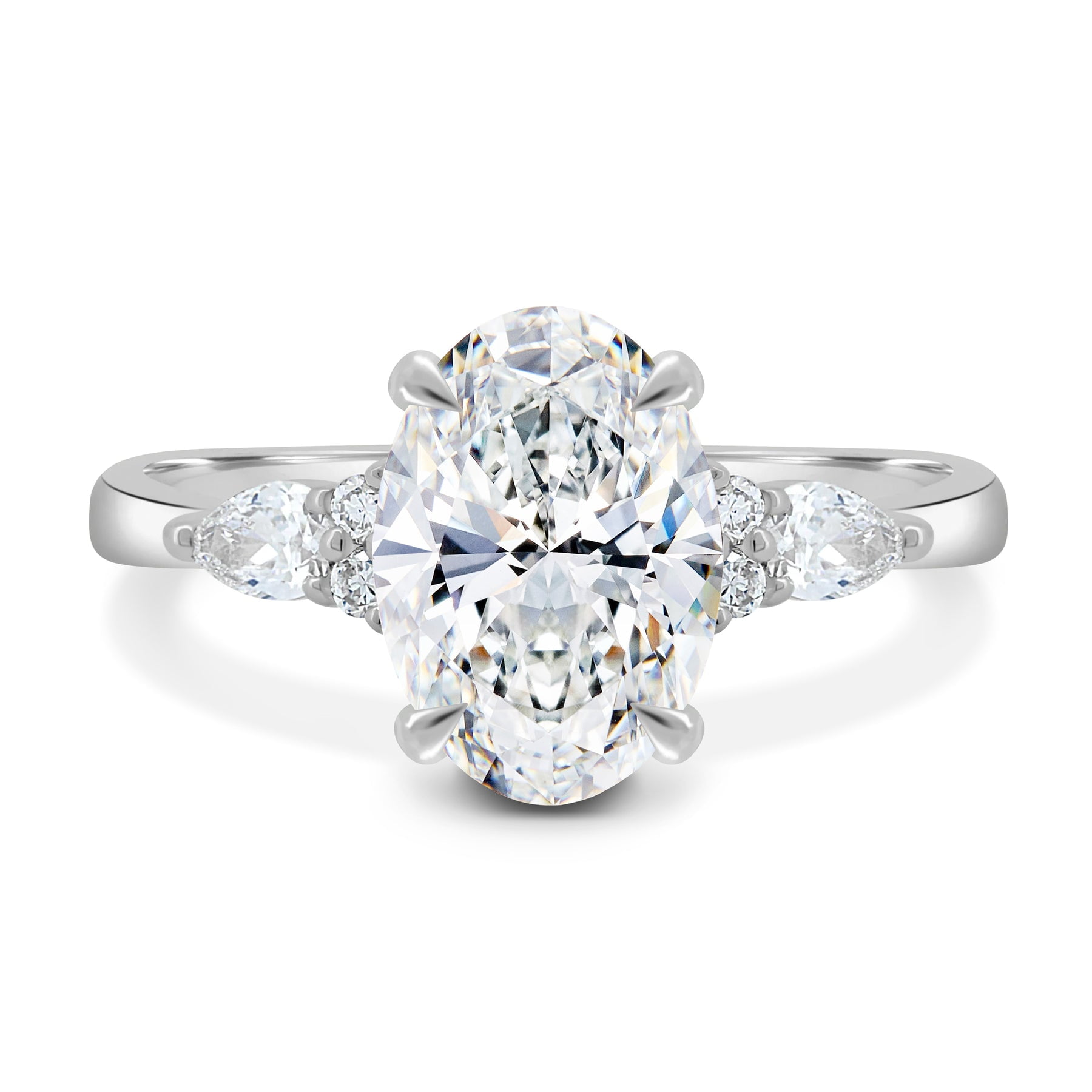 Este Origin 2.4CT Oval Diamond with Round and Pear Side Stones Trilogy ...
