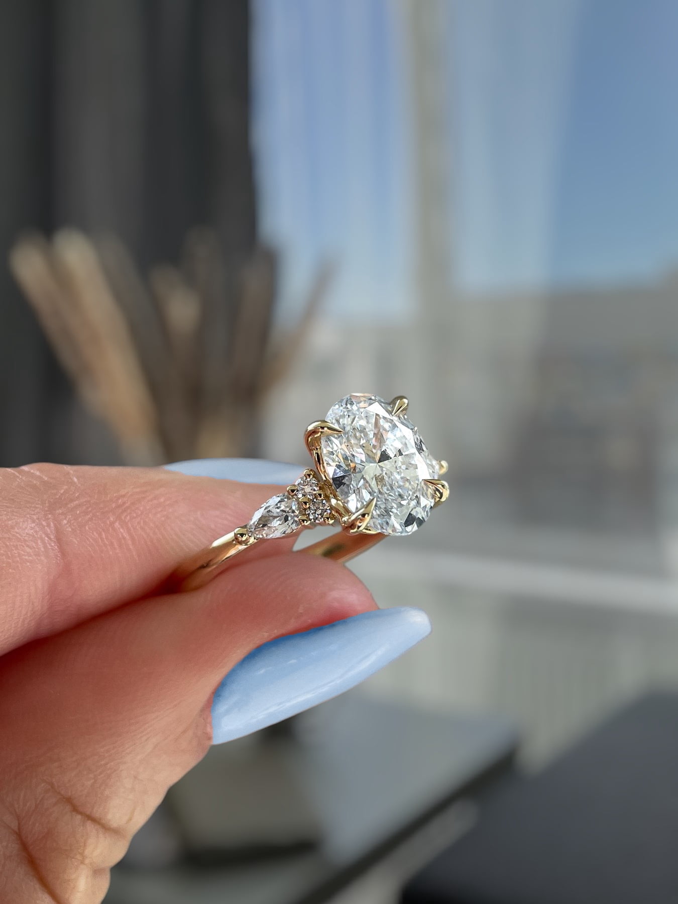 Este Origin 2.4CT Oval Diamond with Round and Pear Side Stones Trilogy ...