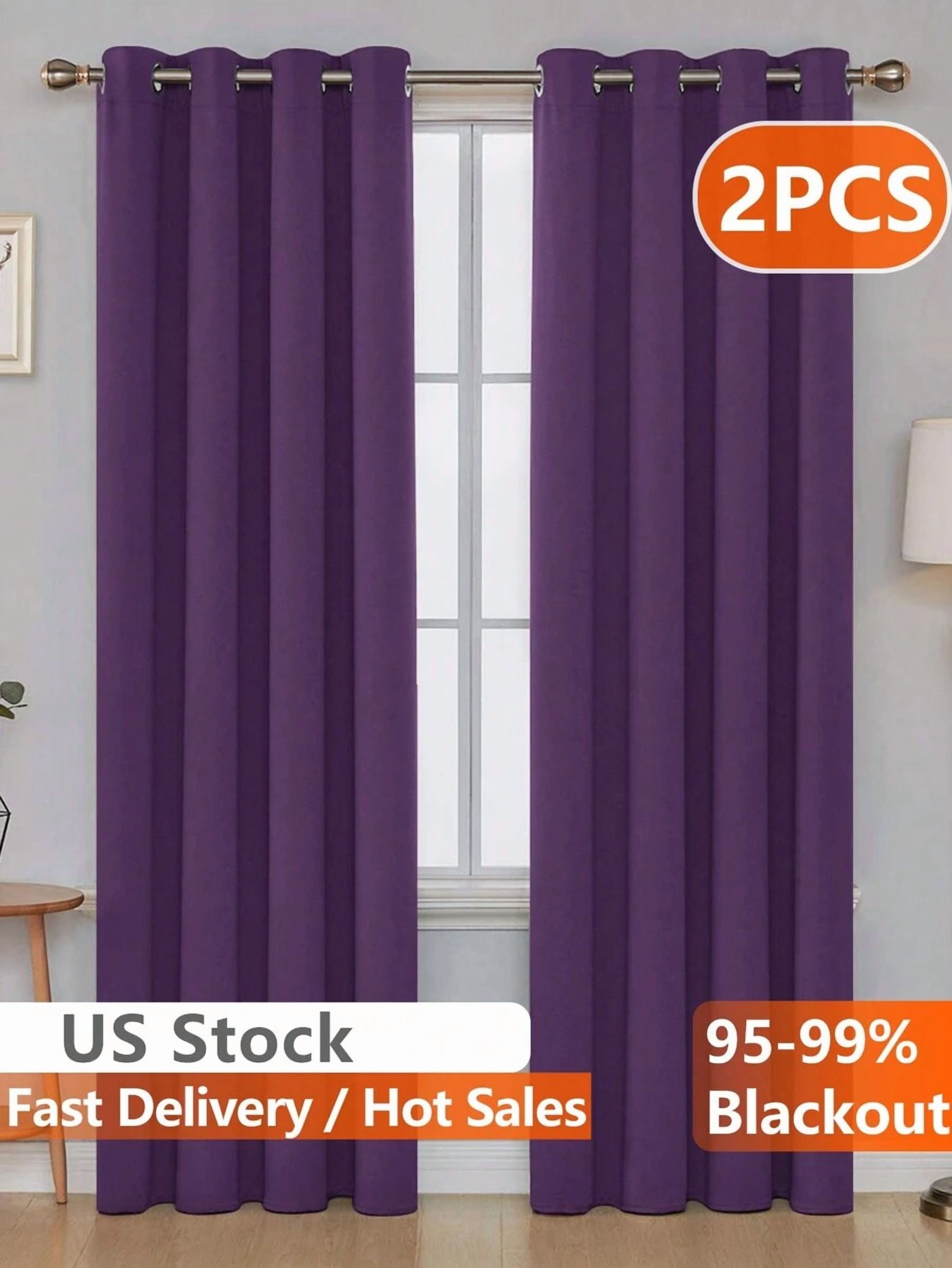 Estelar Textiler 2 Panels Solid Thermal-Insulated Blackout Curtains For ...