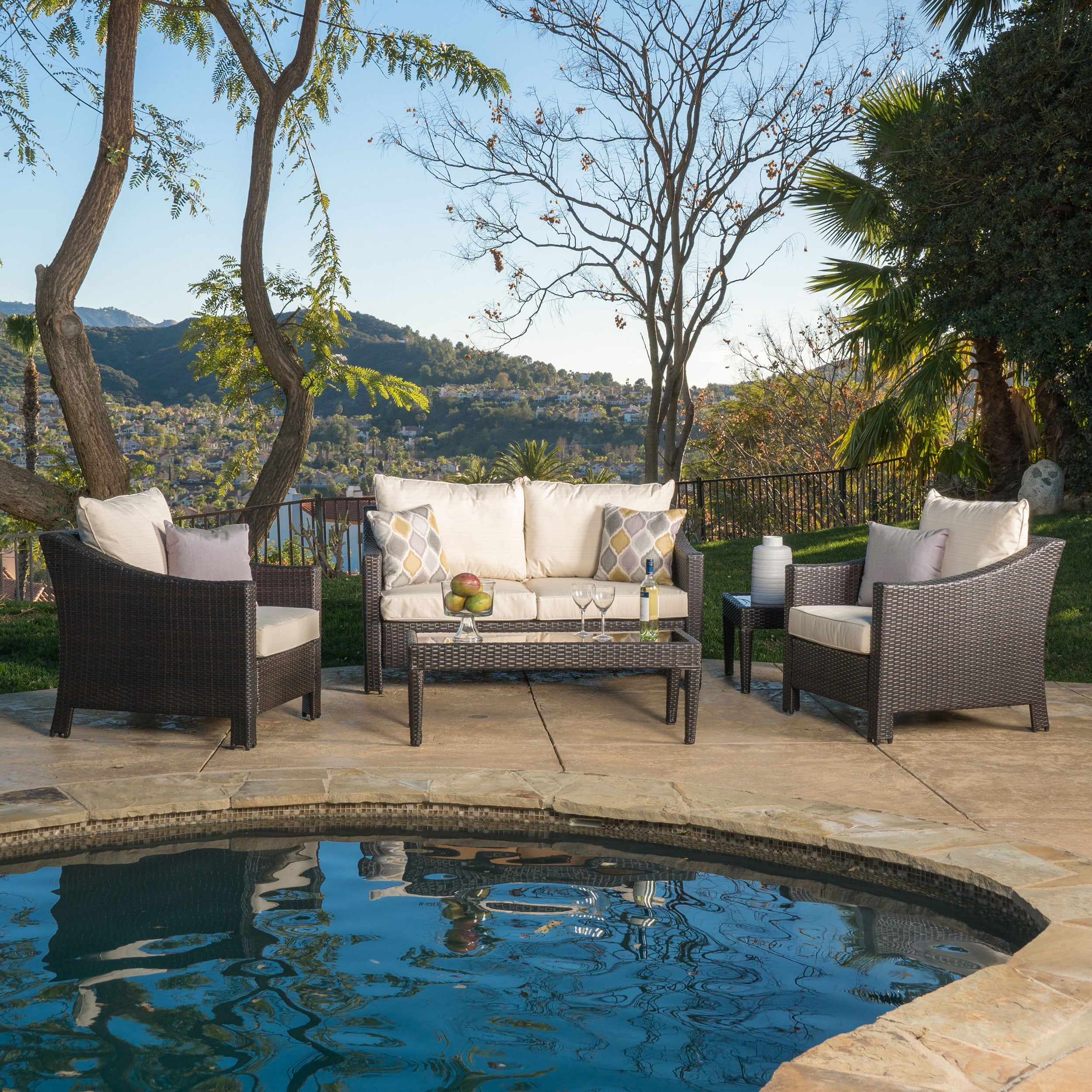 Estelle 5 Piece Outdoor Wicker Chat Set, Multibrown and Beige - Walmart.com