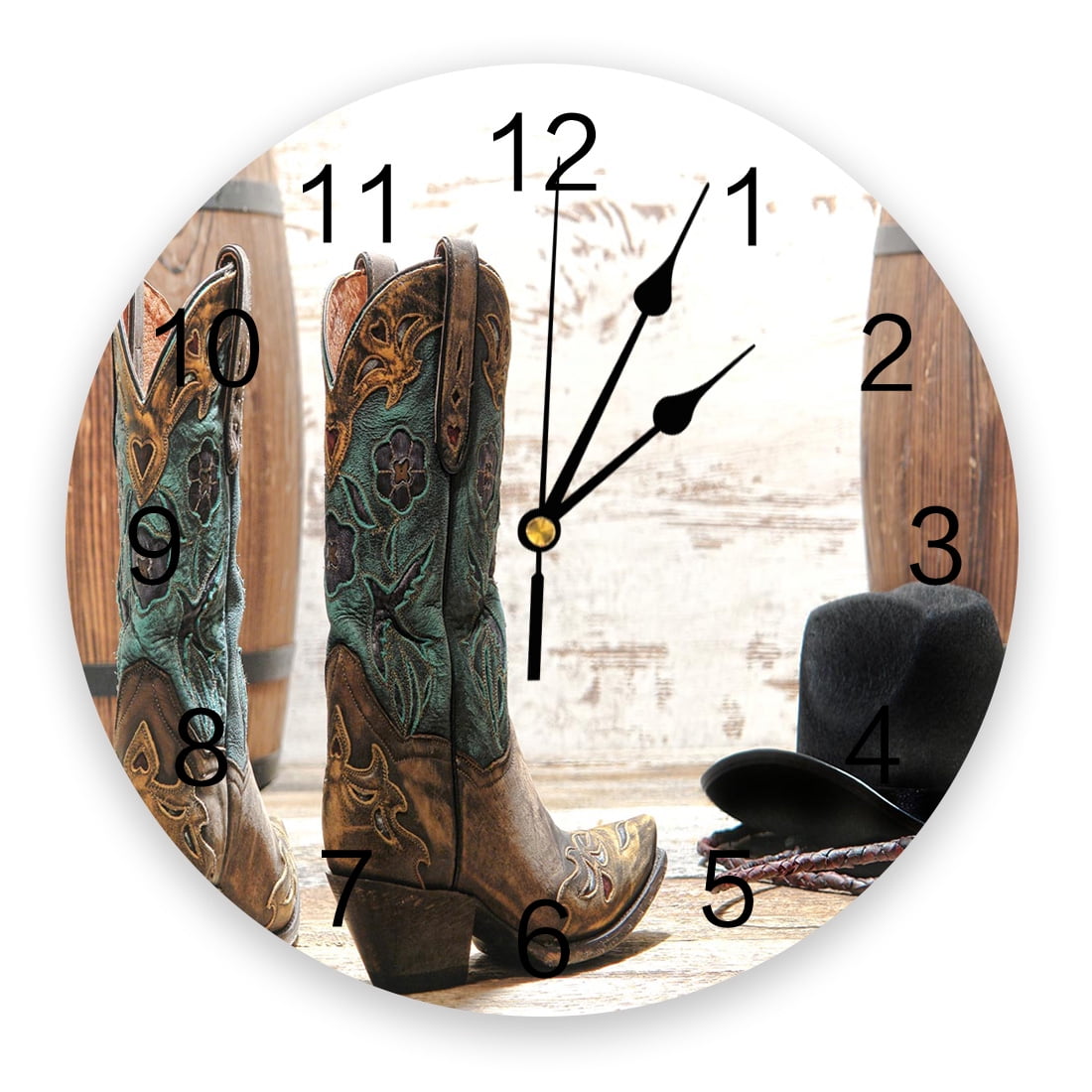 Estern Cowboy Shoes Wall Clock Silent Non Ticking Round Clocks Home ...