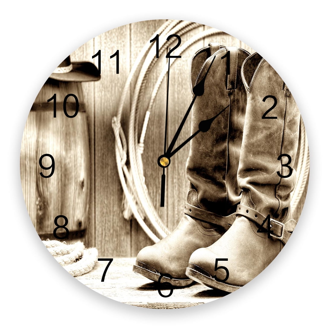 Estern Cowboy Shoes Wall Clock Silent Non Ticking Round Clocks Home ...