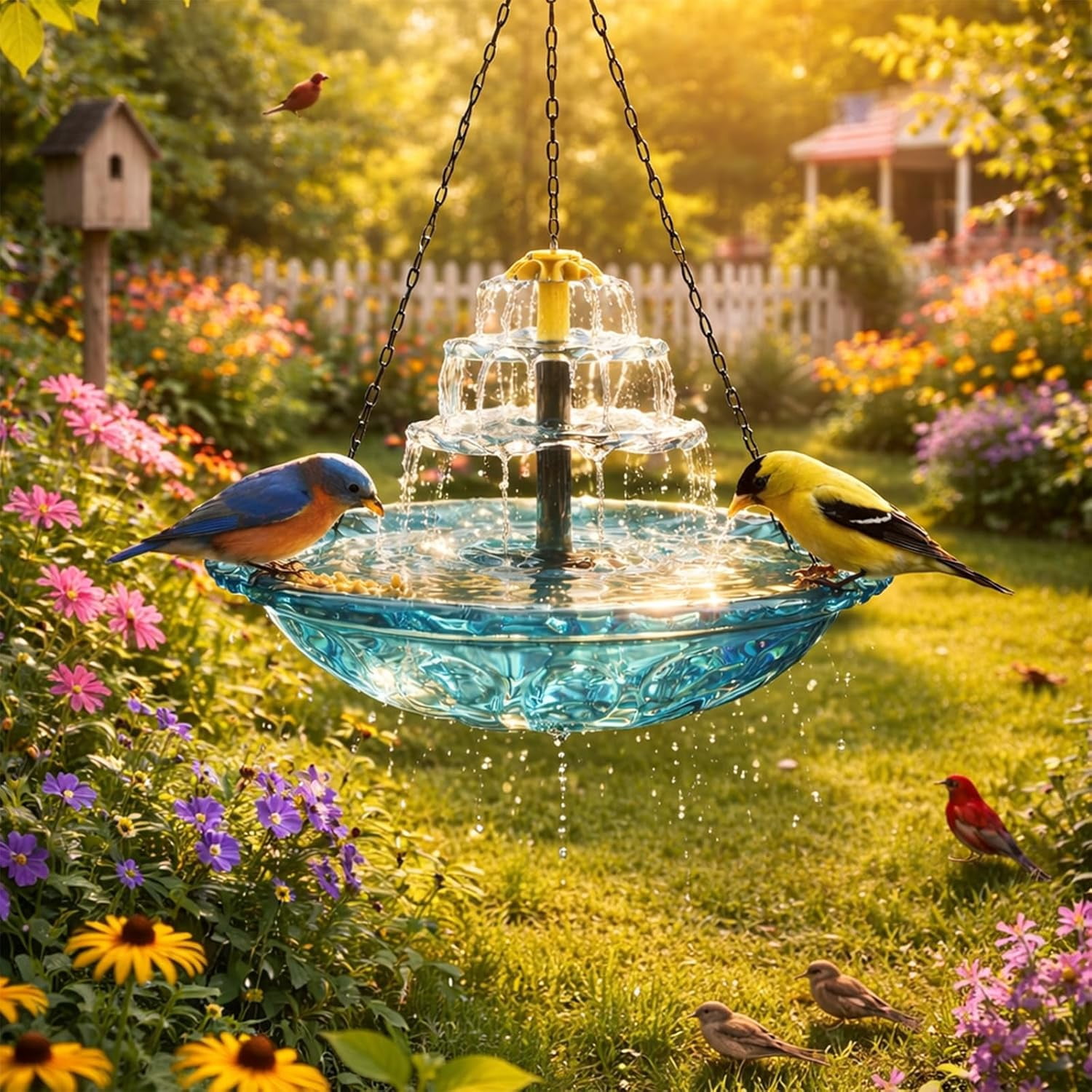 Esterze 2026 New Solar Cascade Hanging Bird Bath Fountain, Outdoor ...