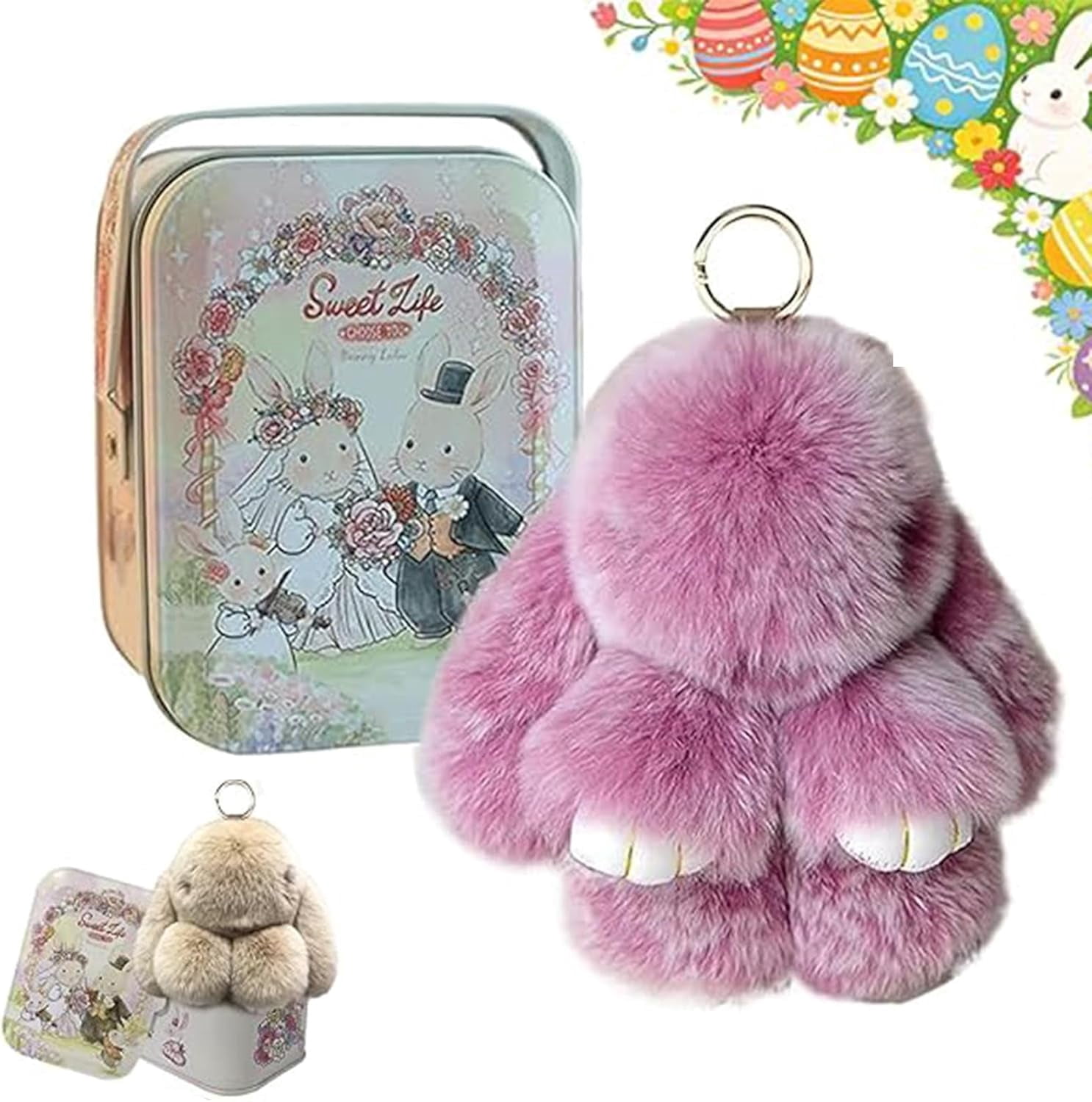 Esterze Bunny Keychain with Tin, Handmade Soft Plush Bunny Charm for ...
