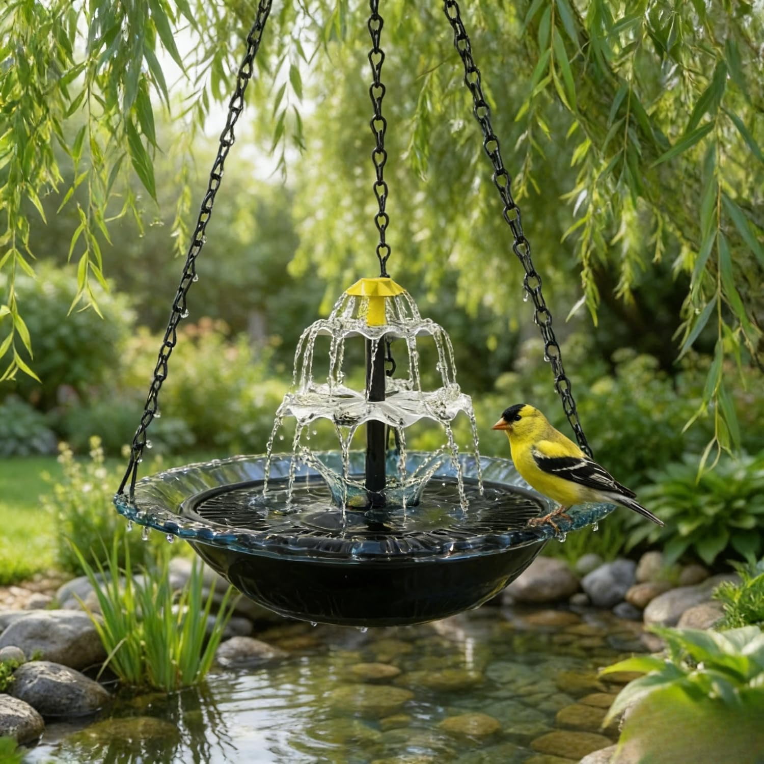Esterze Hanging Solar Bird Bath Fountain 3 Layers, Solar Powered ...