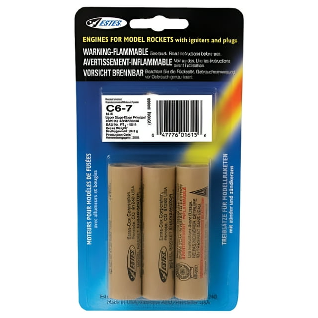 Estes C6-7 Standard Model Rocket Engines with Starters, 3-Pack, HAZ ...