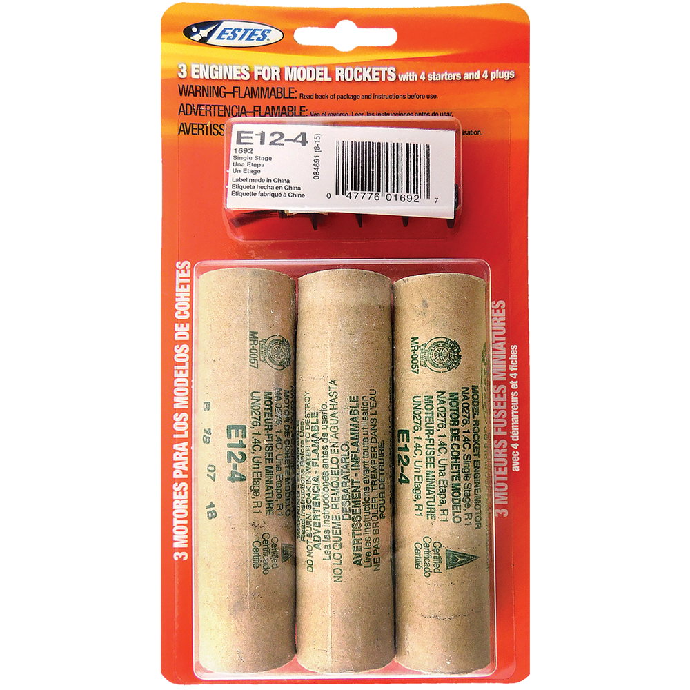 Estes E12-4 Upper Stage Model Rocket Engine Pack - Includes 3 Engines ...