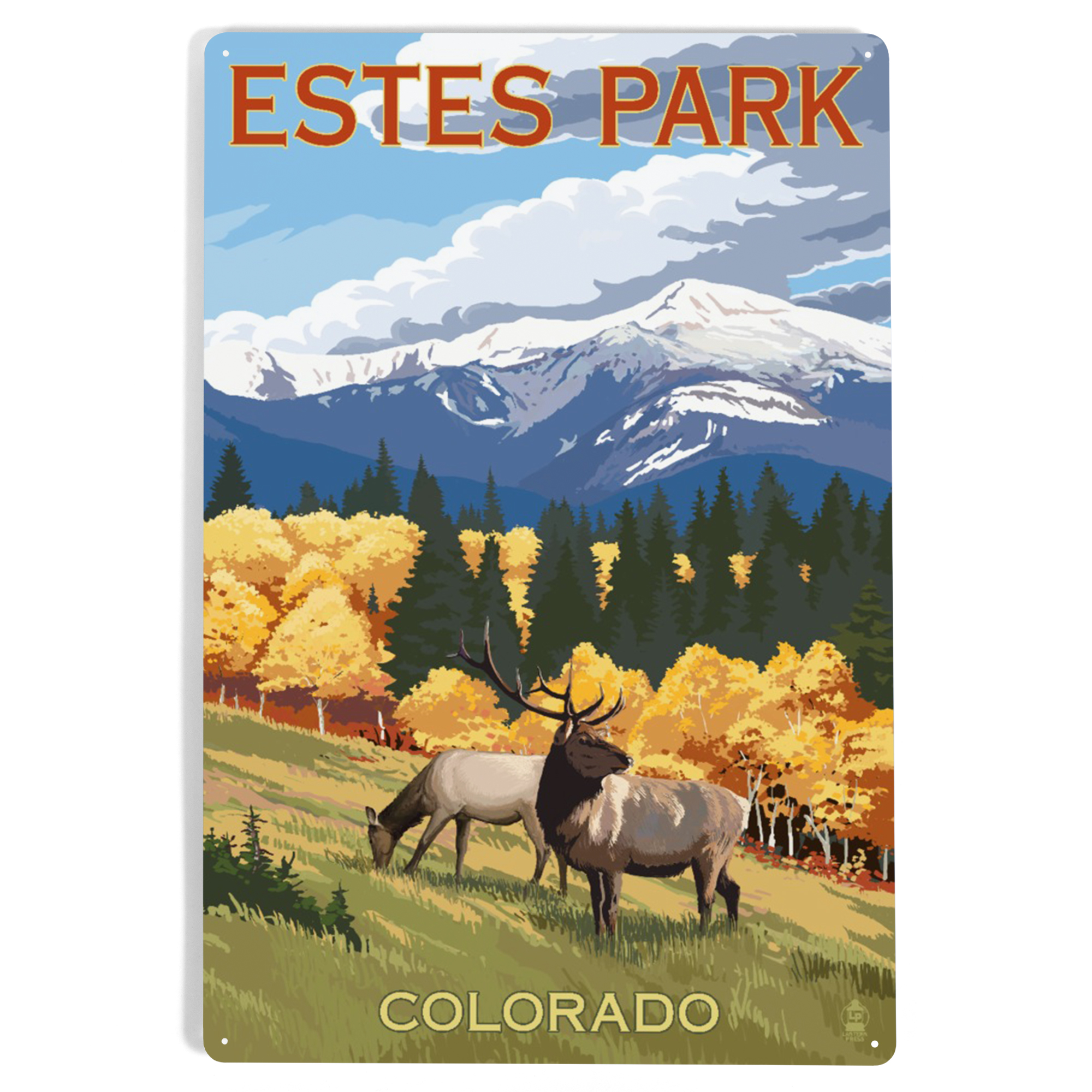 Estes Park, Colorado, Elk and Mountains (12x18 Aluminum Art, Indoor ...