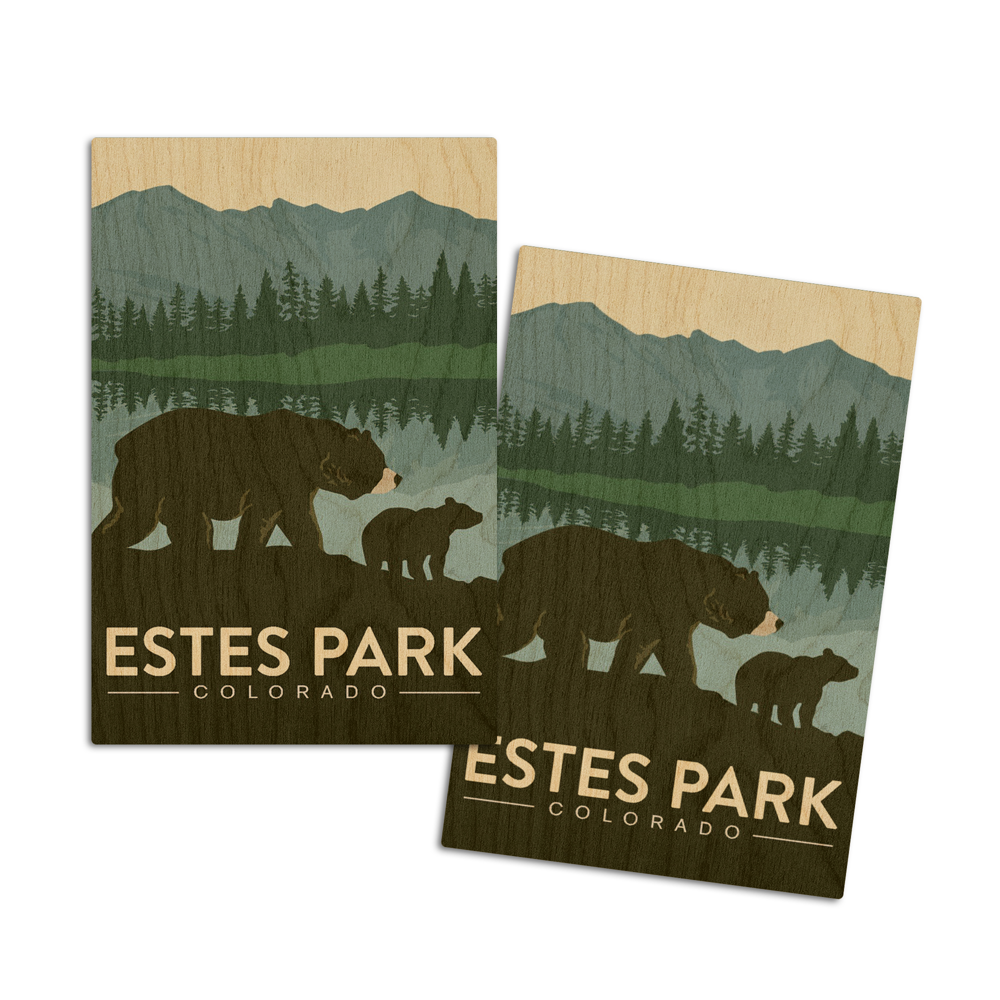 Estes Park, Colorado, Grizzly Bear and Cub (4x6 Birch Wood Postcards, 2 ...