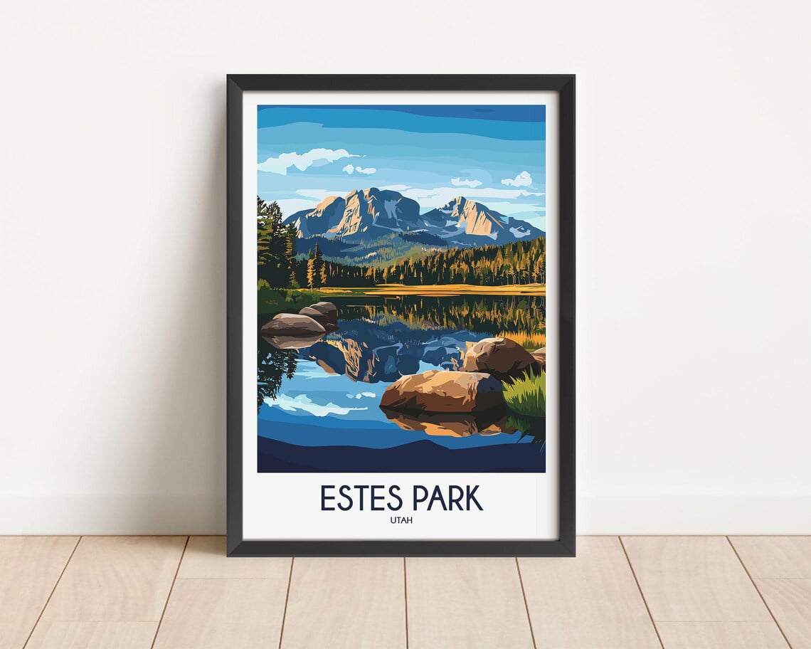 Estes Park Poster Vintage Style Scenic Mountain Wall Art, Unframed ...