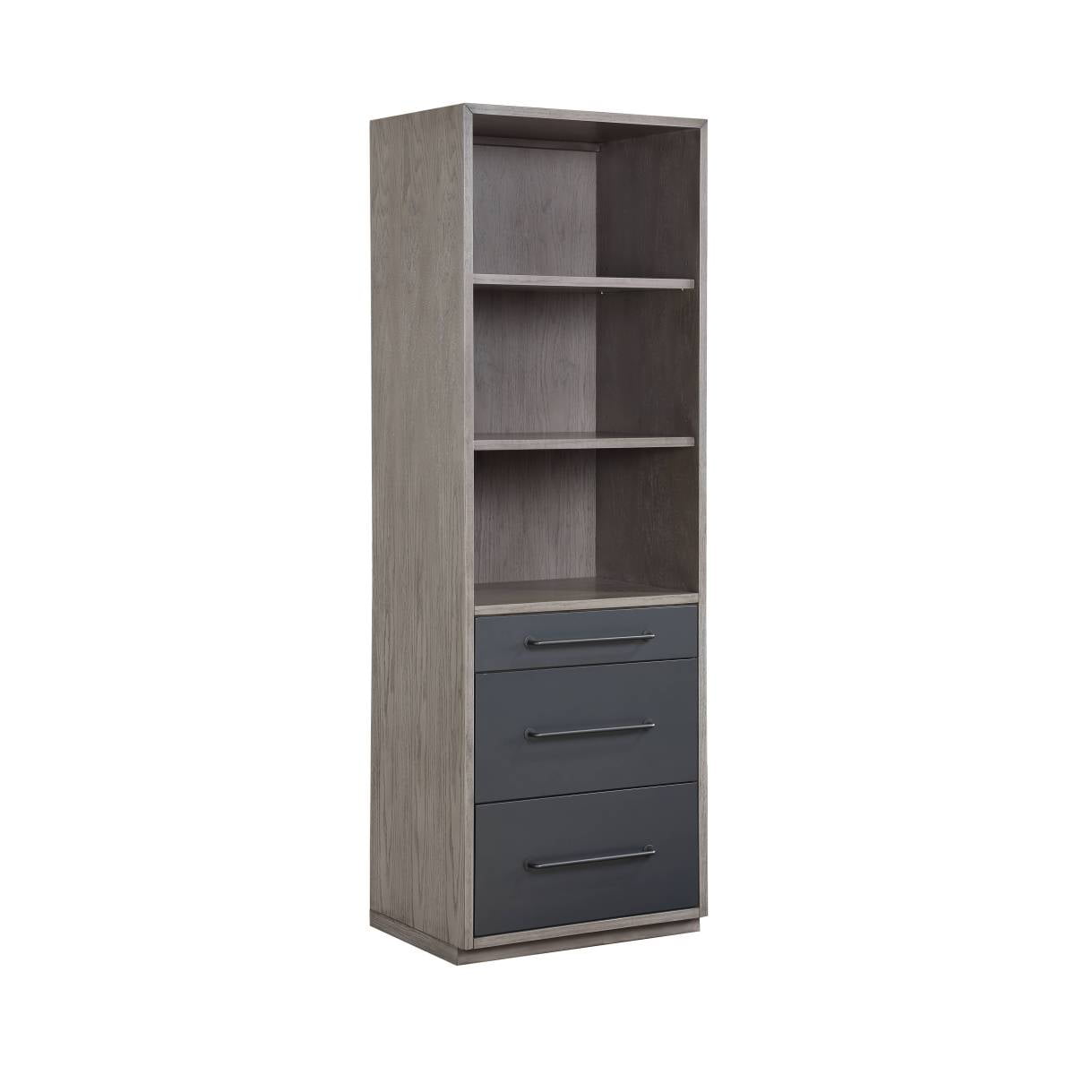 Estevon Solid Wood Bookcase with Drawers, Gray Oak - Walmart.com