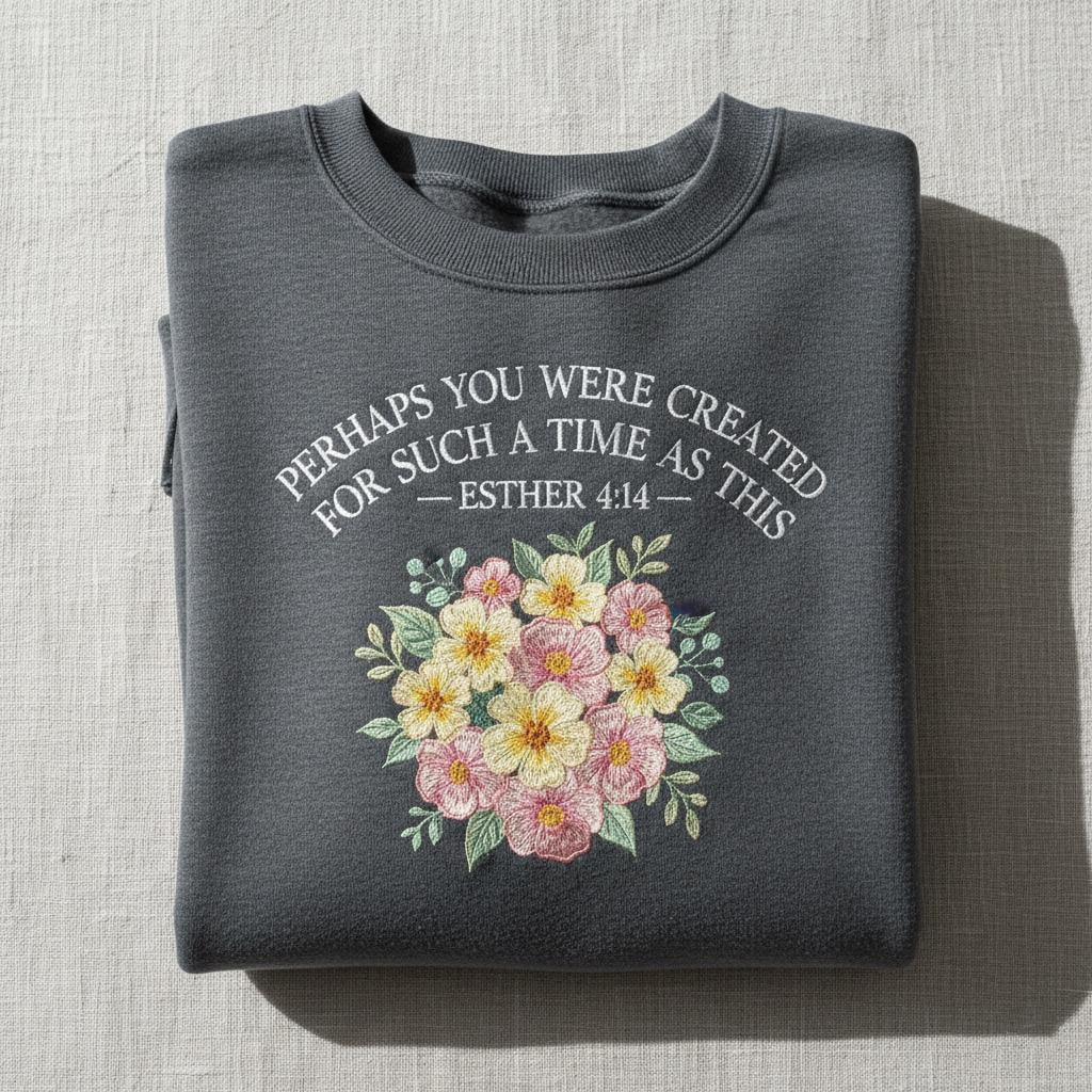 Esther 4:14 Embroidered Scripture Sweatshirt, Christian Bible Verse ...