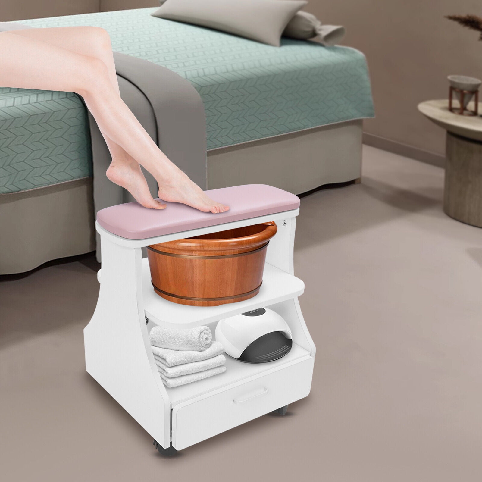 Esthetician Salon Nail Foot Trolley Cart, Manicure Pedicure Cart Pink ...