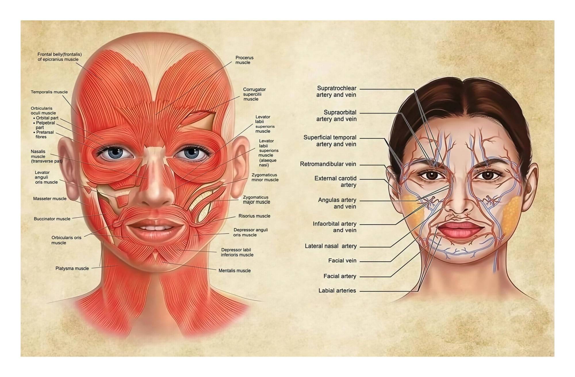 Facial Anatomy Massage Chart Muscles and Nerves Educational Poster HD ...