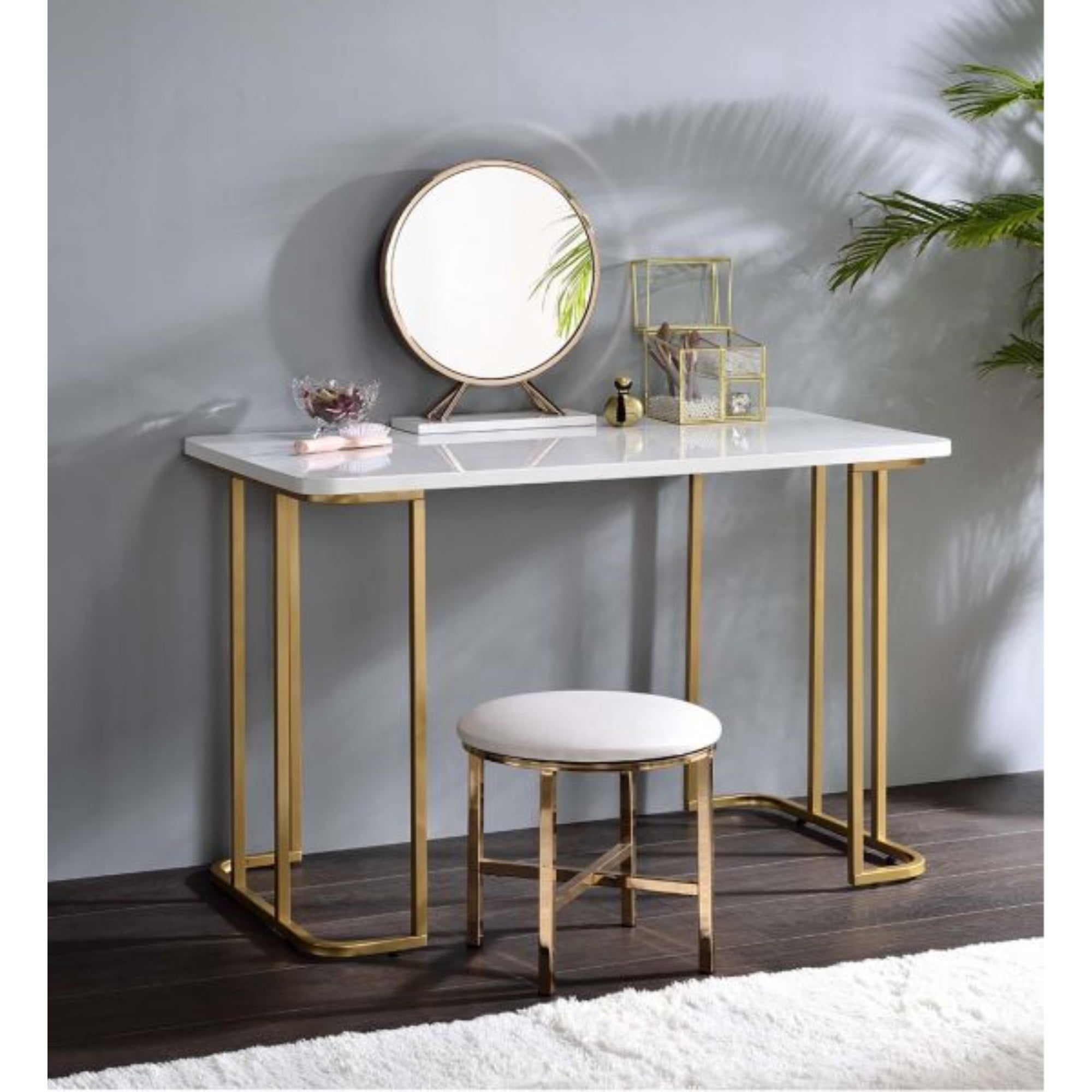 Estie Vanity Desk in White & Gold Finish - Walmart.com