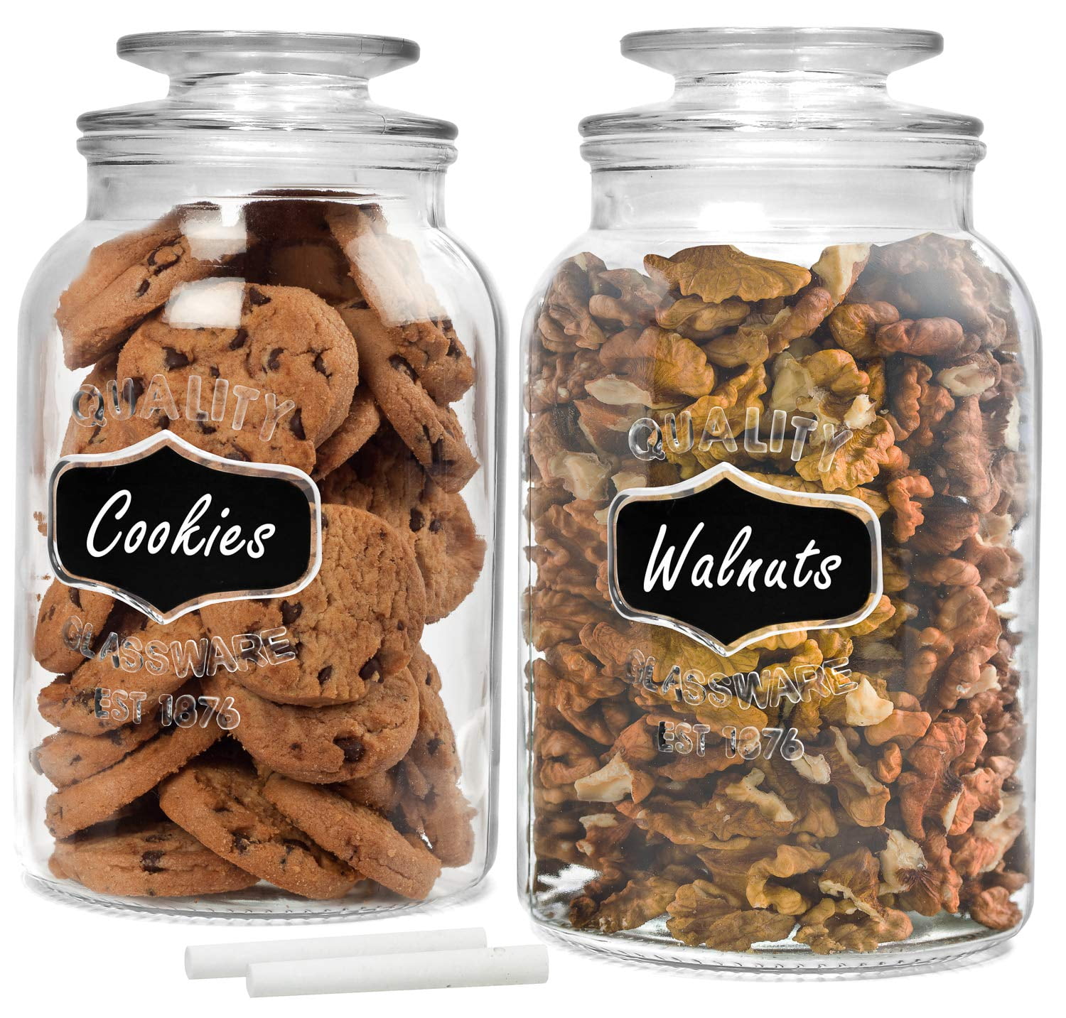 Estilo Glass Cookie Jars| Apothecary Jars with Lids Includes Chalkboard ...