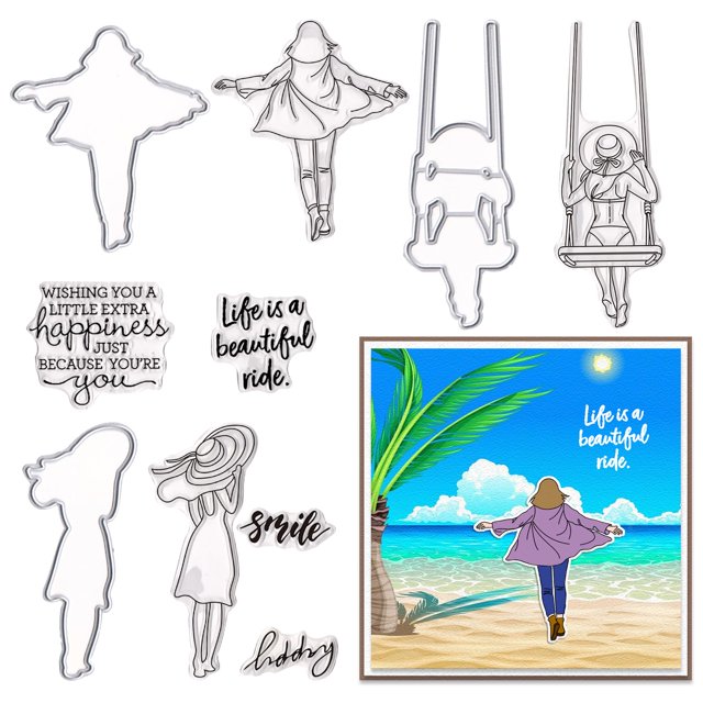 Estivaux Girls Sentiment Words Stamps and Dies for Card Making ...