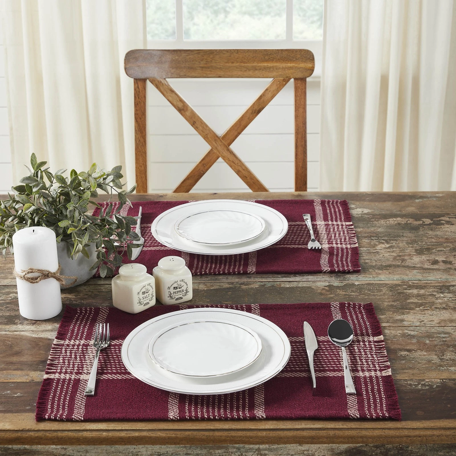 Eston Burgundy Tan Plaid Placemat Set Of 2 13X19 - Walmart.com