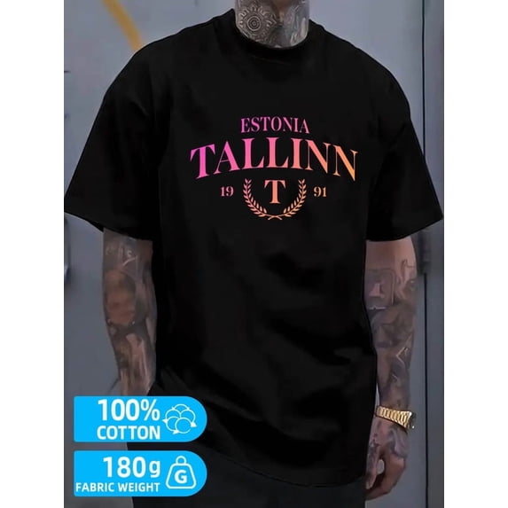 Estonia Tallinn T-Shirt men's black 180G 100% Cotton Unique designs ...